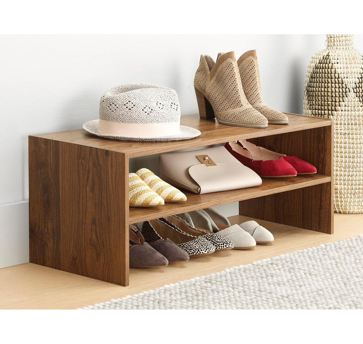 Latitude Run® Modern Stackable Wood Shoe Rack With 2 Shelves For ...