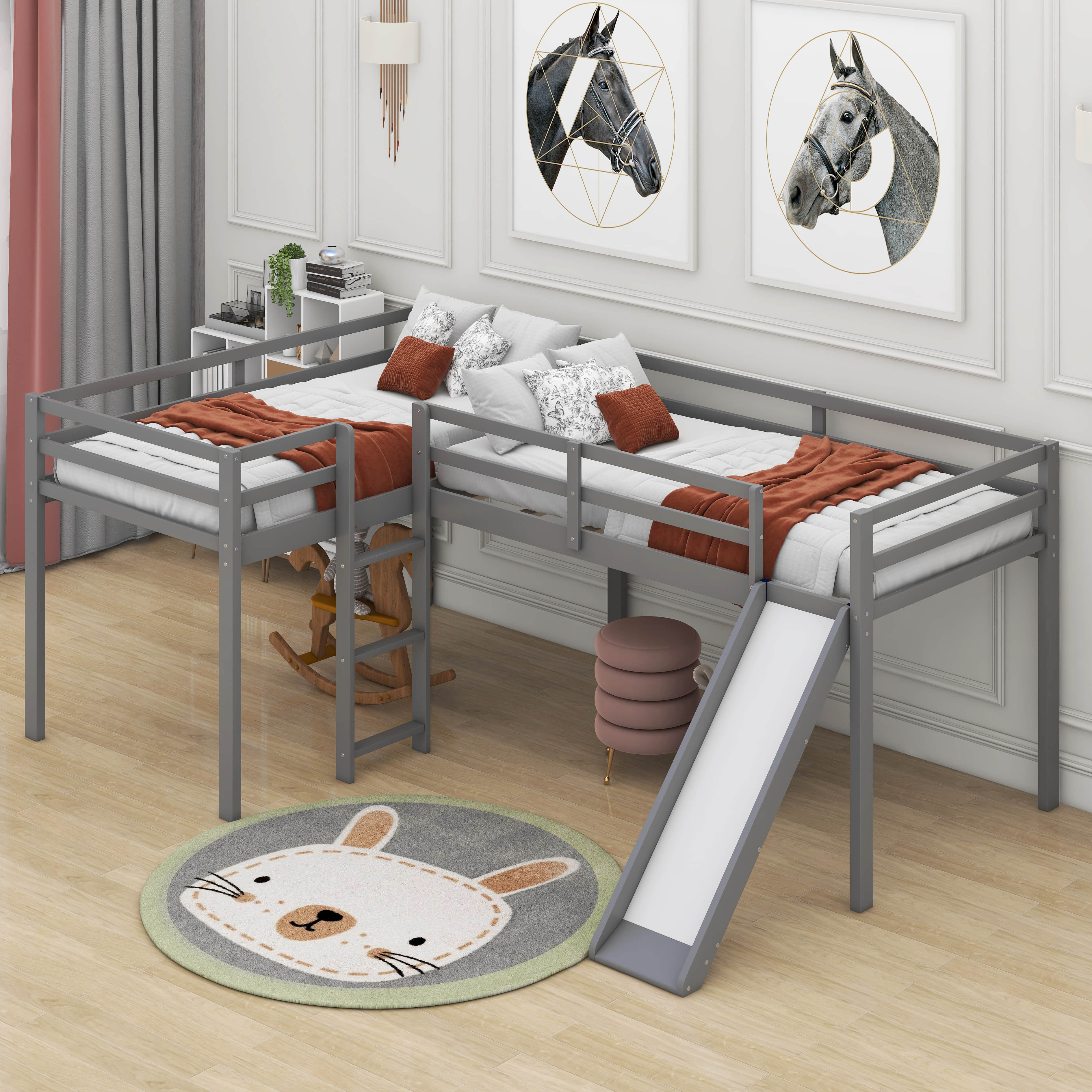 Cosmic L-Shaped Twin Size Loft Bed with Ladder and Slide | Wayfair