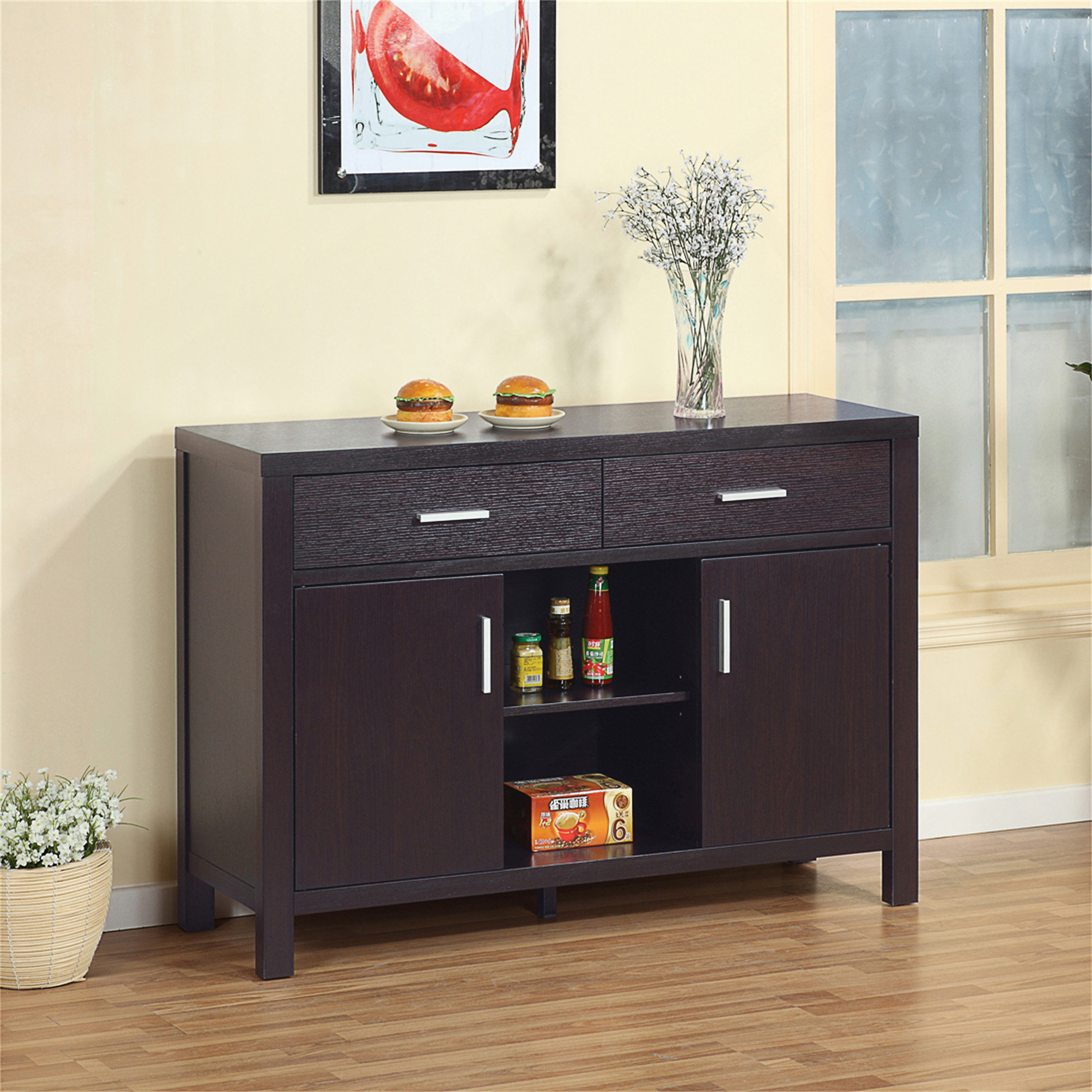 Ophelia & Co. Two Drawer Two Storage Cabinet With Two Doors Aluminum ...