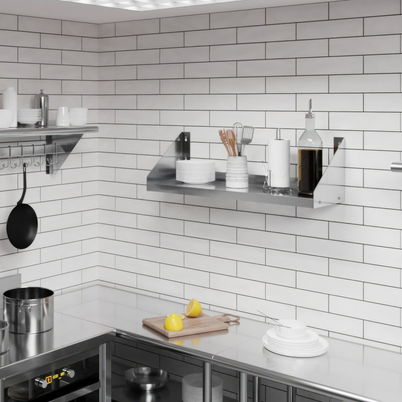 Amgood 12 in. x 36 in. Stainless Steel Wall Shelf with Side Guards ...