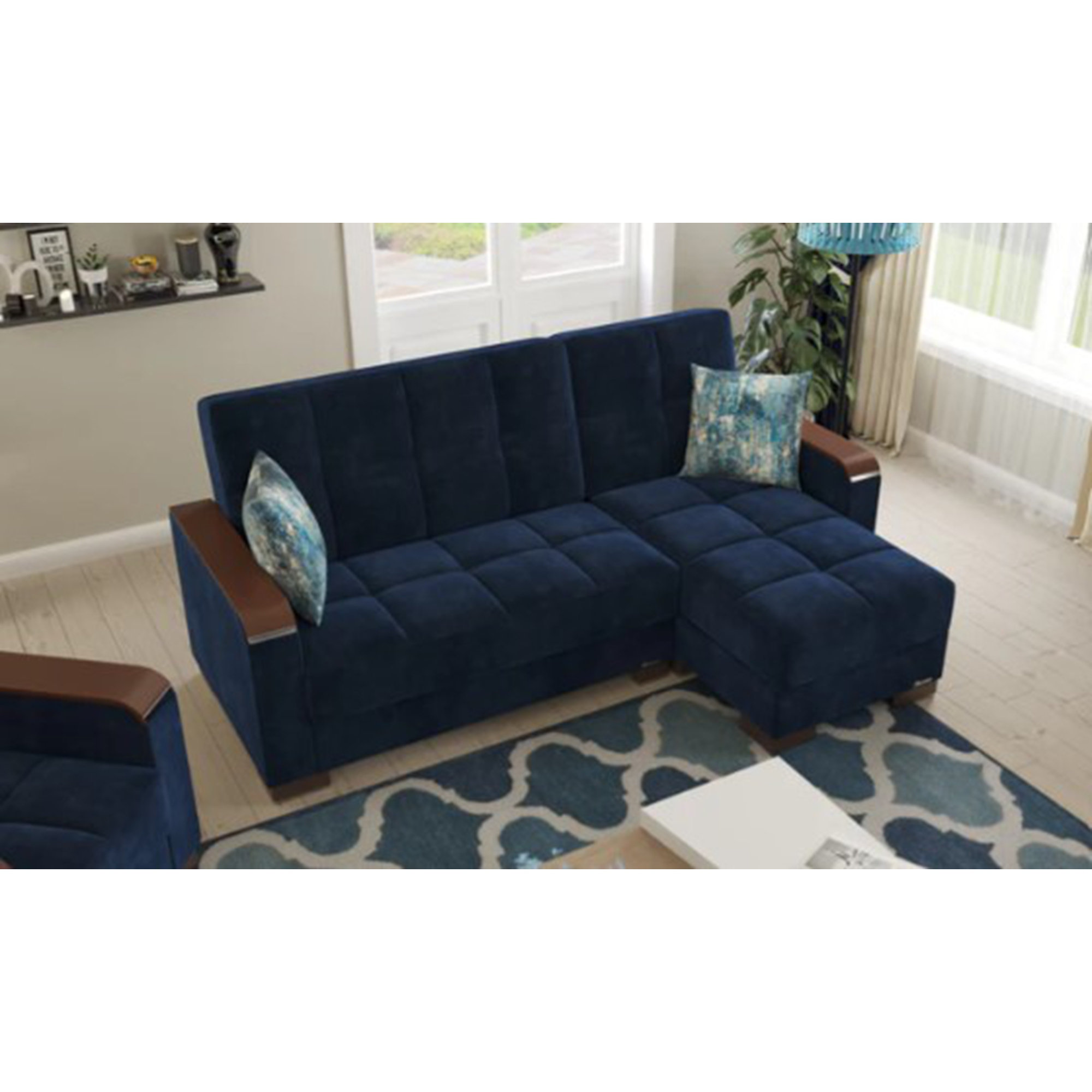 Hokku Designs Upholstered Convertible Wood Trimmed Chaise Lounge with ...