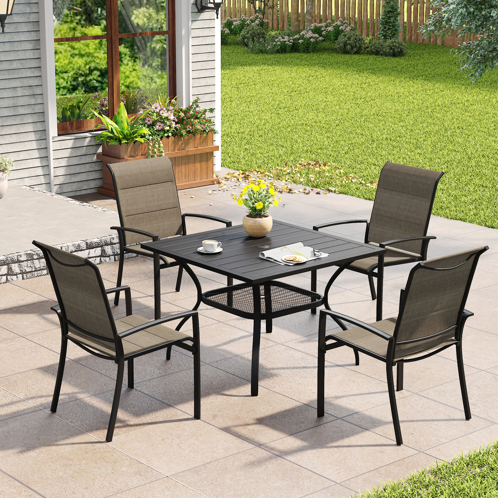 Lark Manor 4-Person Patio Dining Set with Square Metal Dining Table and ...