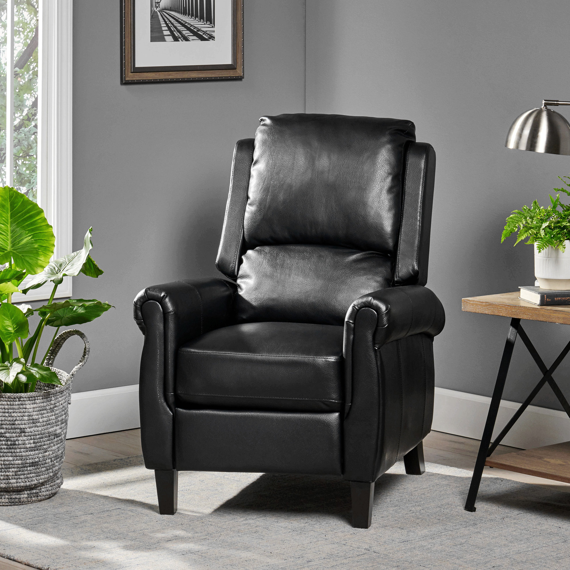 Red Barrel Studio Modern Black Leather Recliner - Tufted Design, Sturdy ...