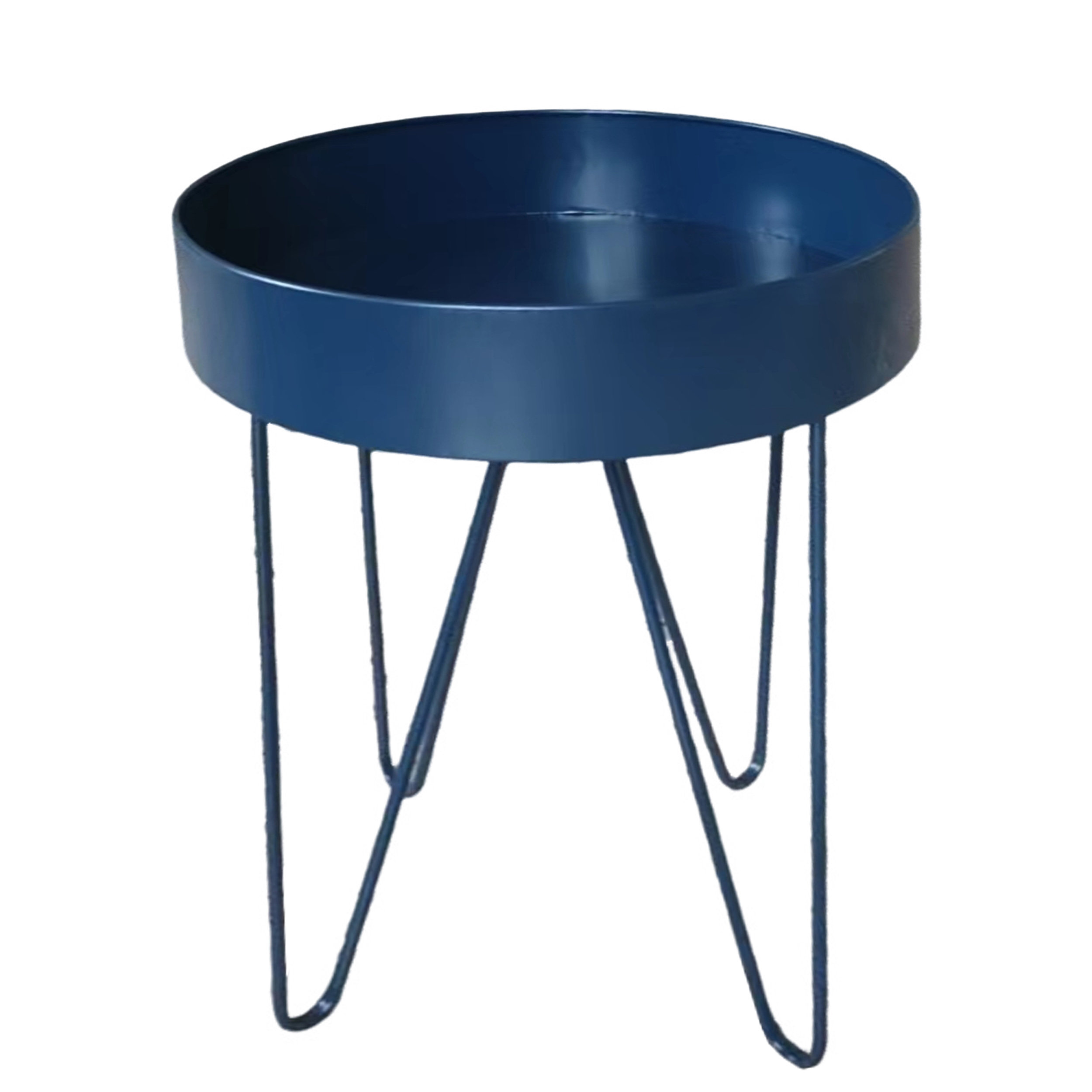 Latitude Run® VIP Metal 24 in. Blue Round Plant Stand with Hair Pin ...