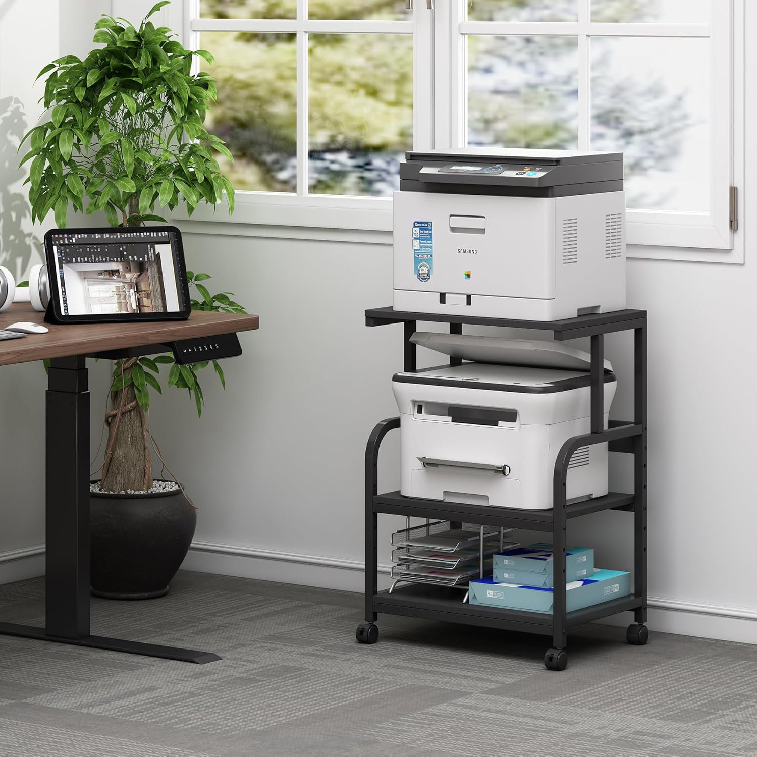 Passetas Printer Stand With Storage Shelf,3 Tier Printer Cart With ...