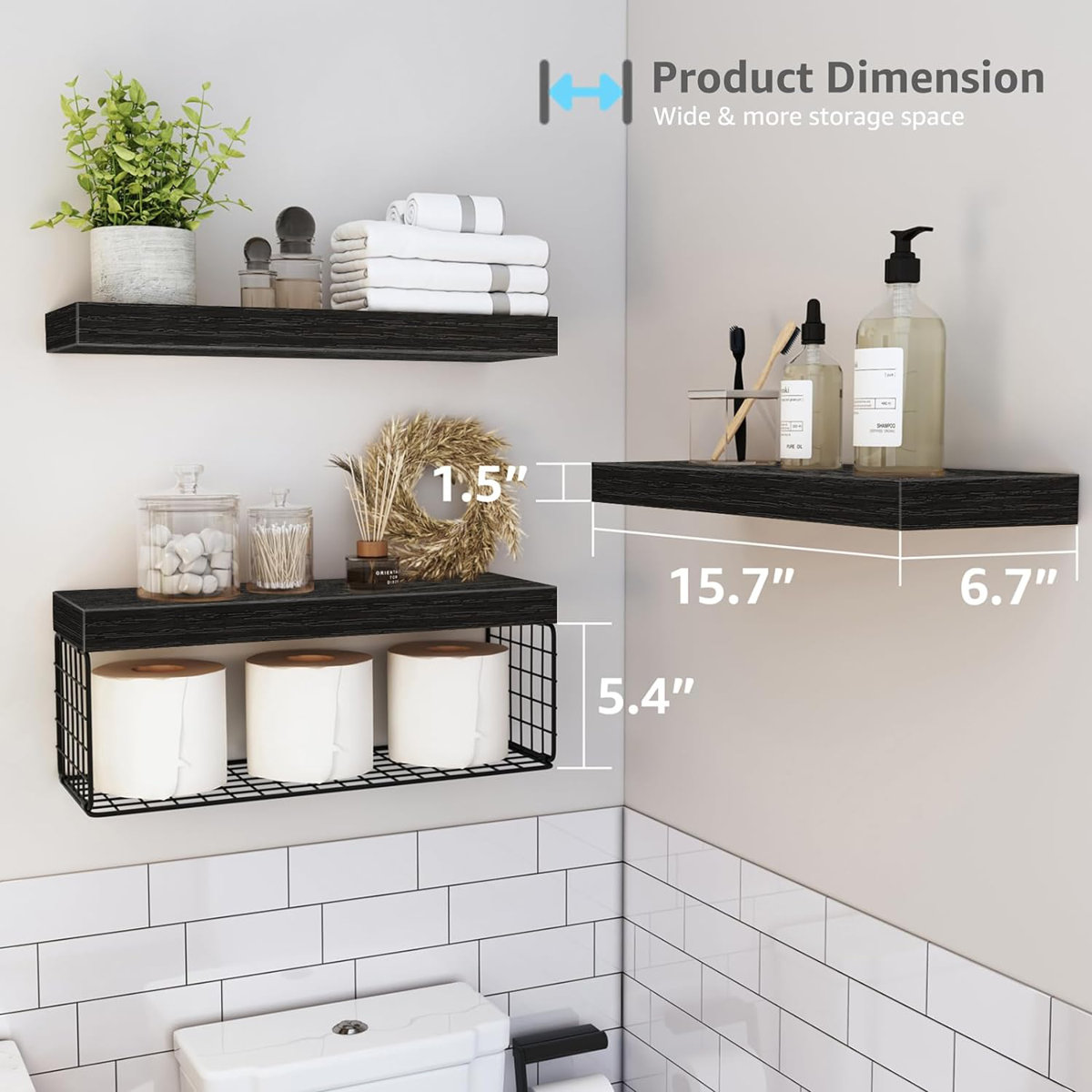 17 Stories Bathroom Shelves Over Toilet Wall Mounted Floating Shelves ...