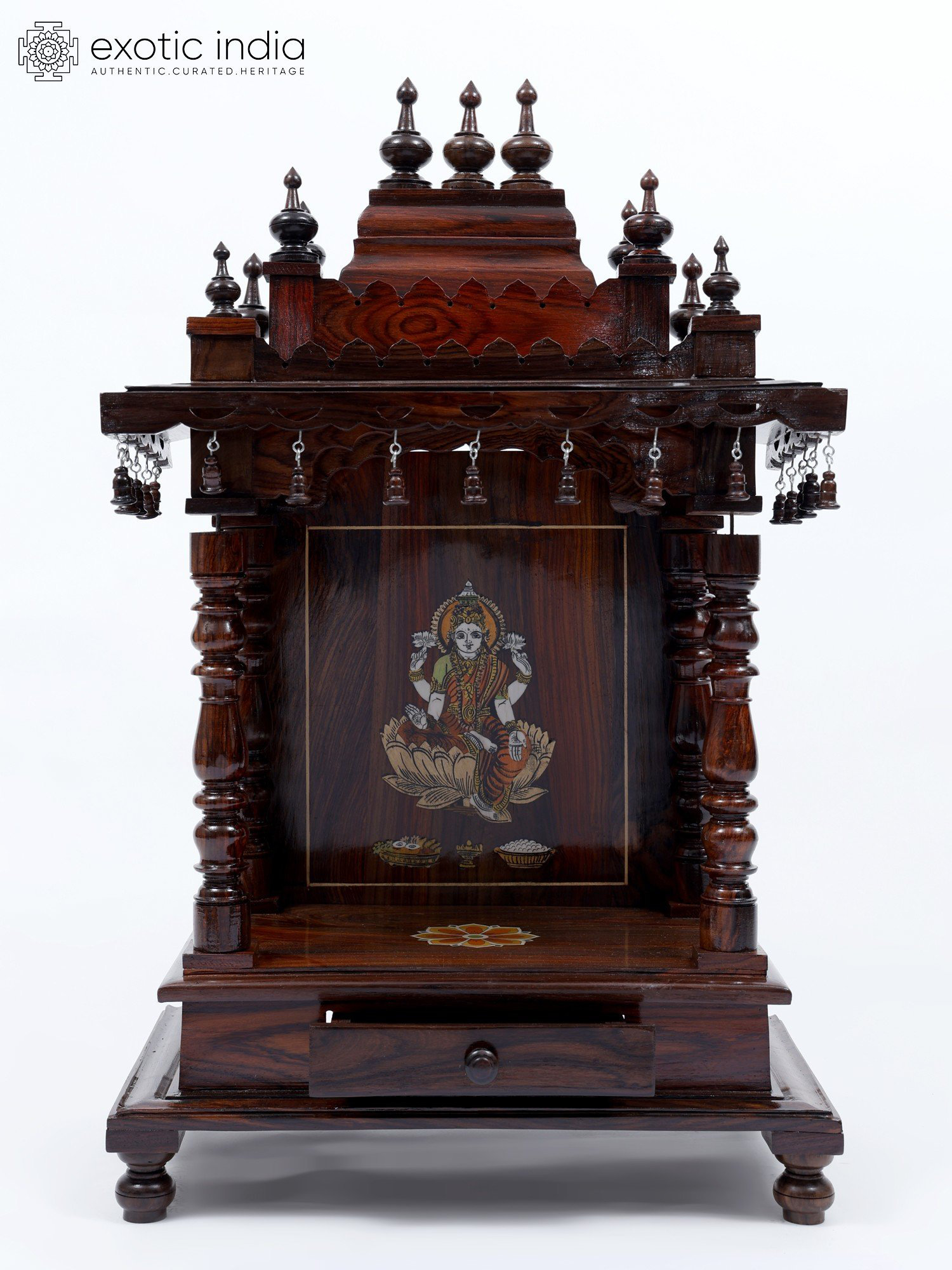 Exotic India 34" Designer Puja Temple in Wood with Goddess Lakshmi ...