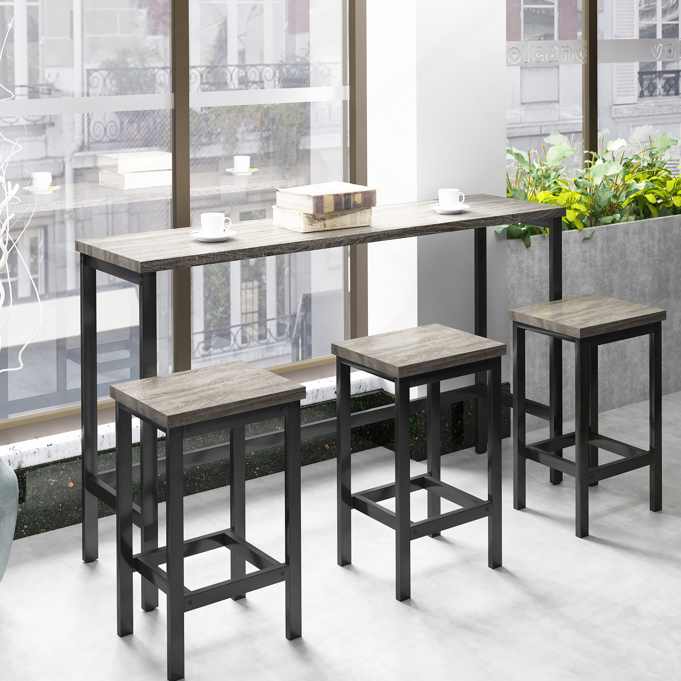 Latitude Run® Counter Height Extra Long Dining Table Set With 3 Stools ...