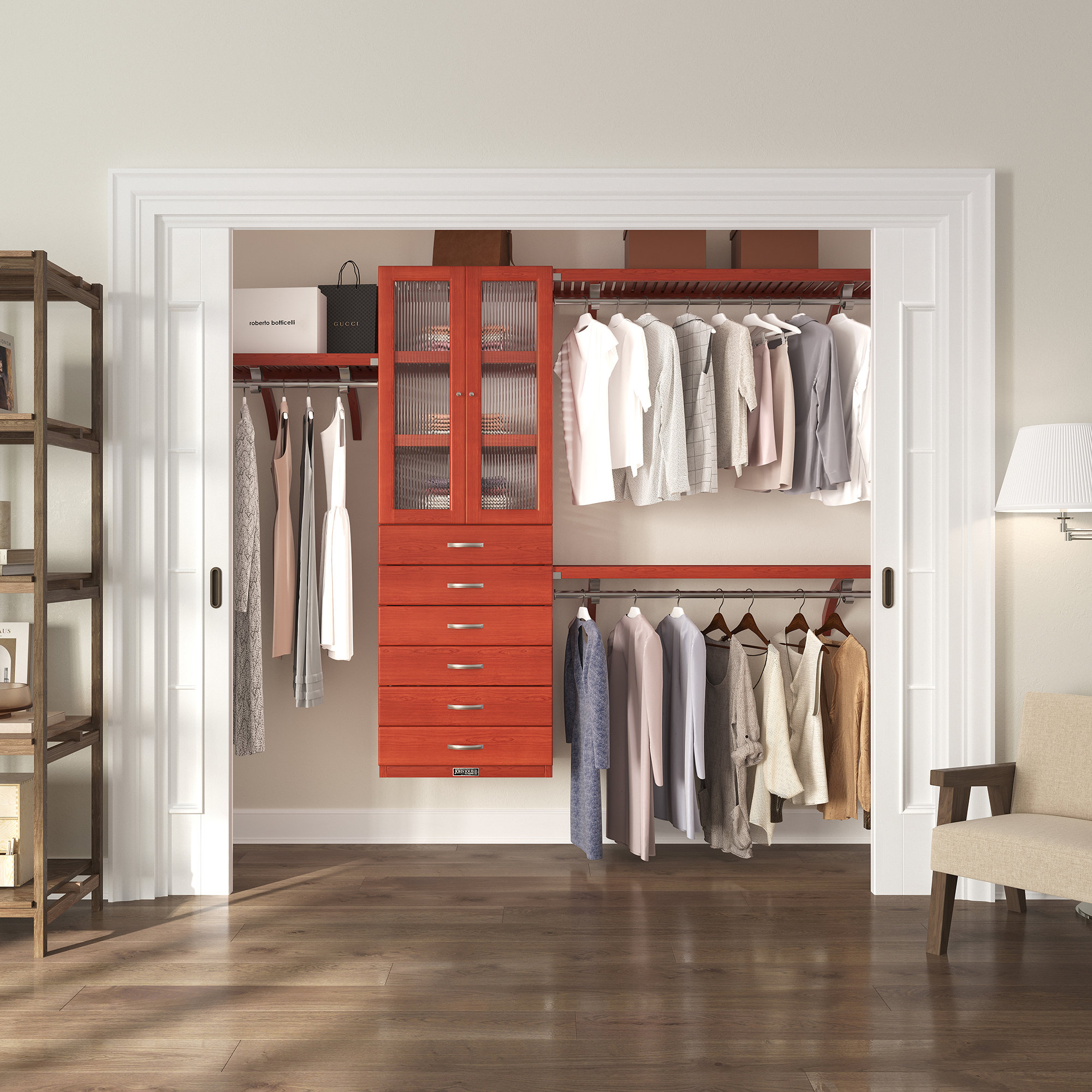 John Louis Home Solid Wood Walk-In Closet System with 6-Drawers and ...