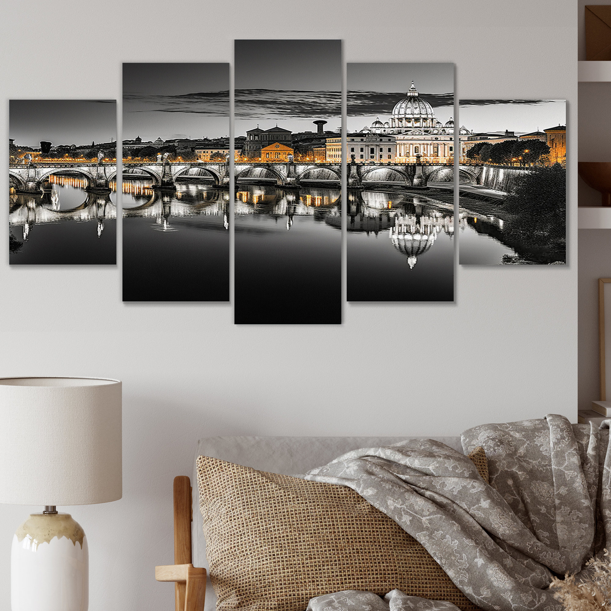 Ebern Designs Black And White Rome Cityscape - Rome Canvas Wall Art - 5 ...