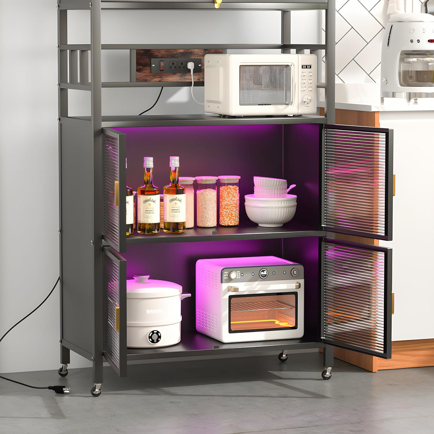 Ivy Bronx 5-Tier Bakers Rack With Power Outlet, Microwave Stand, Bread ...