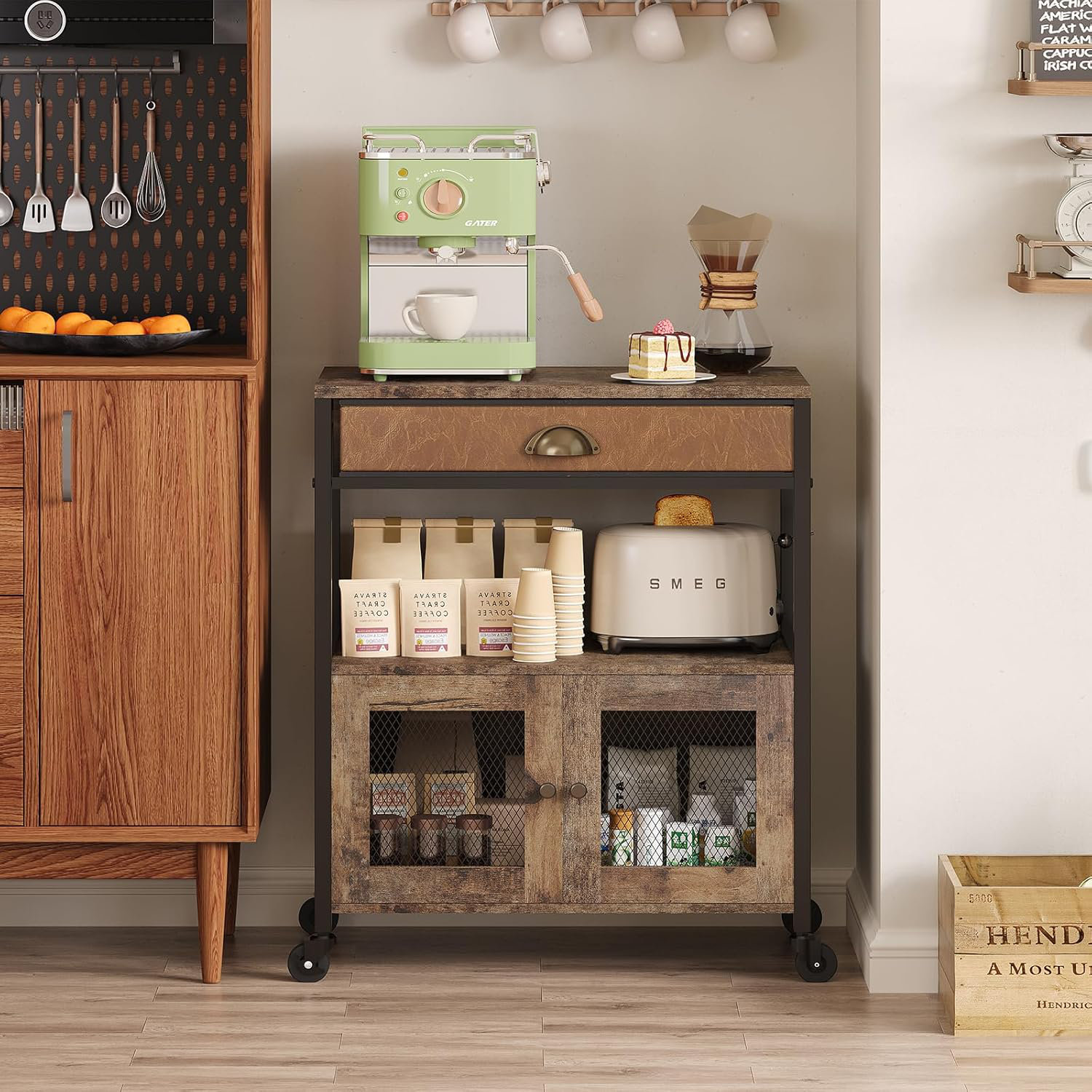 Mercer41 Erving Coffee Bar Cabinet,3 Tiers Kitchen Coffee Cart With ...