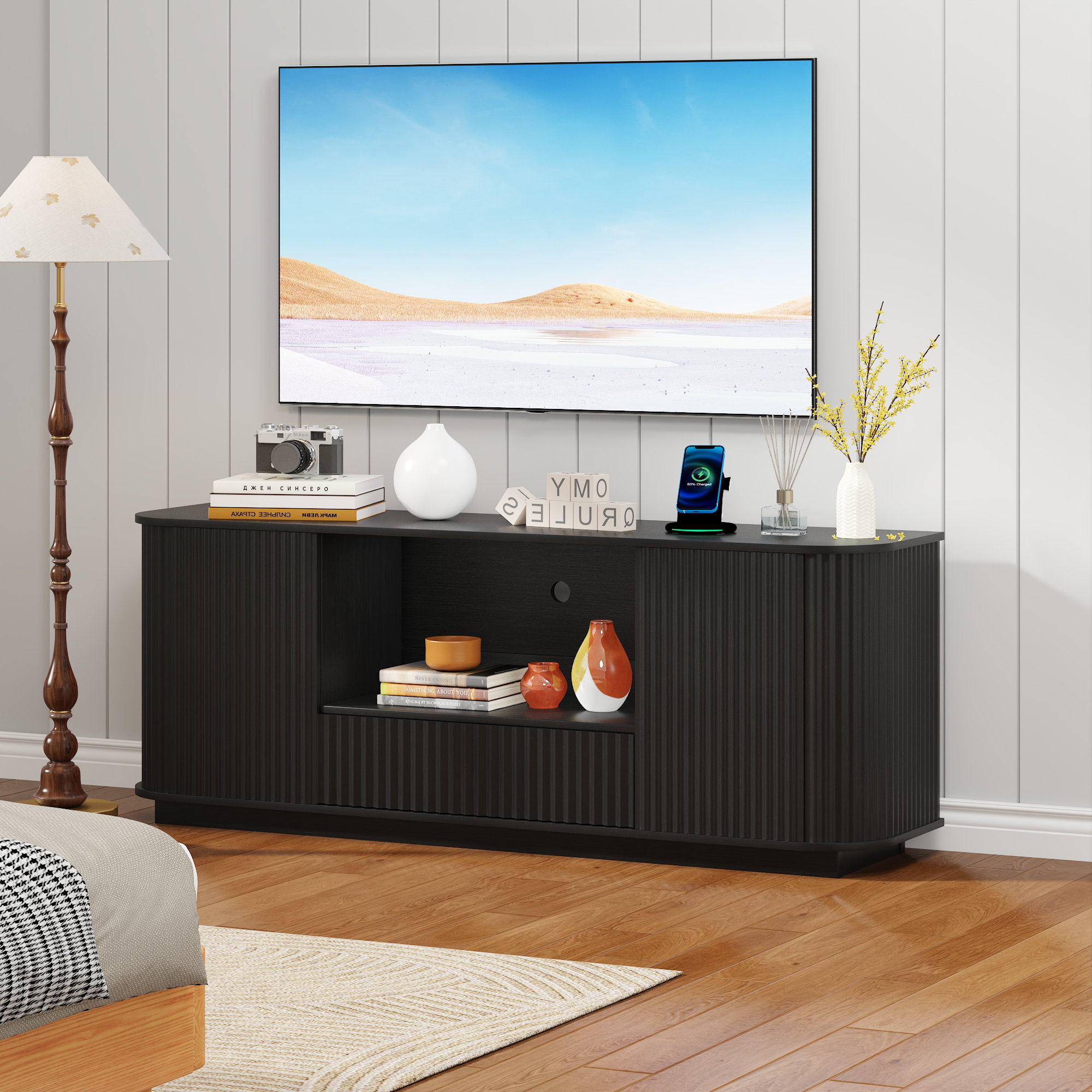 Latitude Run® 64 Inch TV Stand With Storage, TV Cabinet With Doors ...