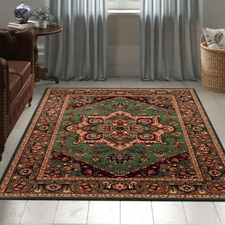 Three Posts Pine Grove Oriental Machine Woven Green/Brown Area Rug ...