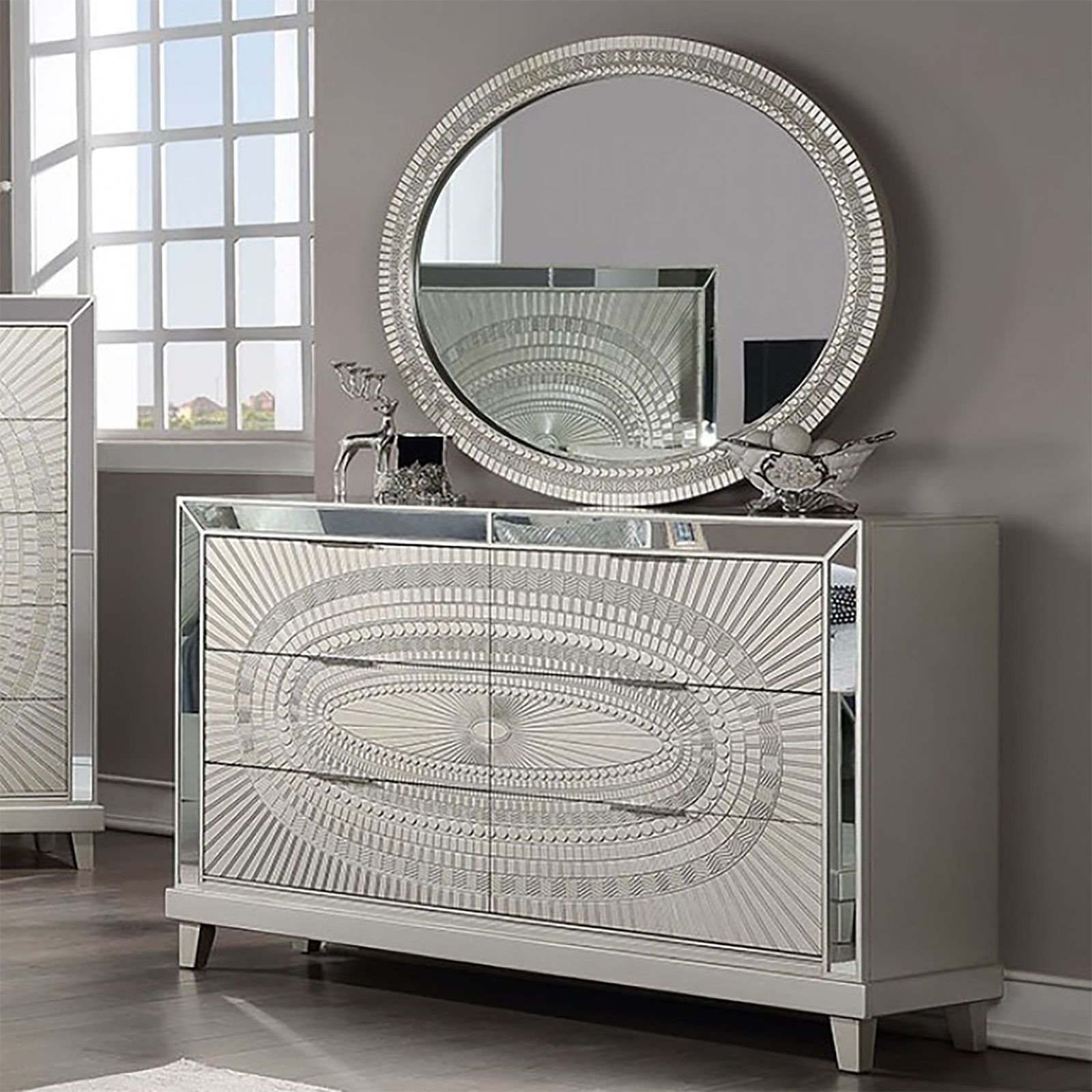 Andrew Home Studio Haferd 6 Drawer 66.25" W Dresser with Mirror | Wayfair
