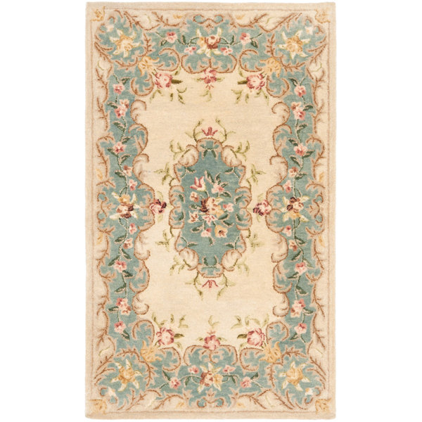 Astoria Grand Molter Floral Handmade Tufted Woo lvory / Light Blue Area ...
