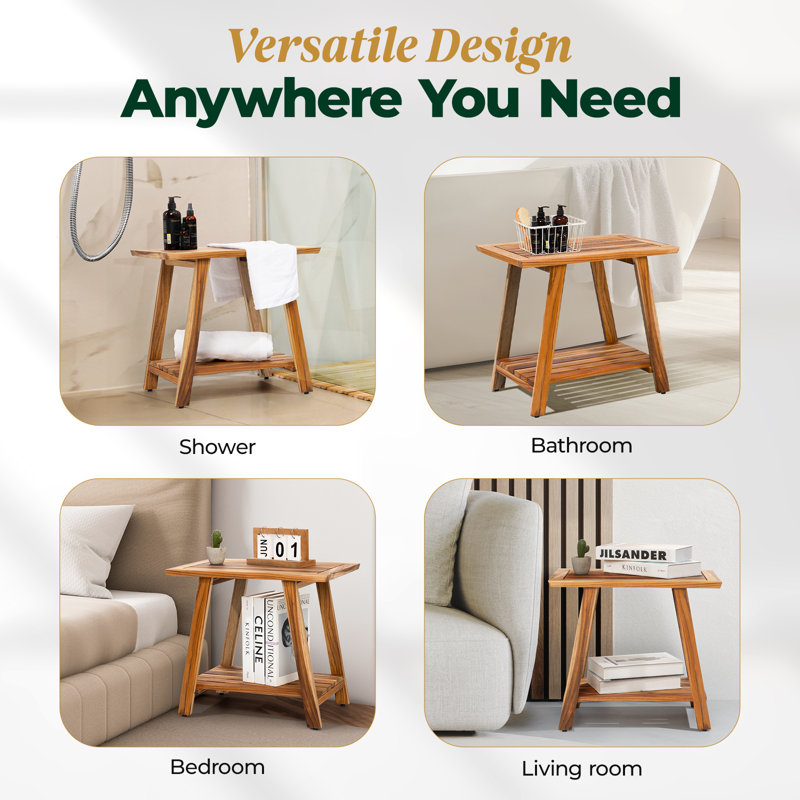 Ebern Designs Raylynne 2-Tier Solid Teak Wood Freestanding Bathroom ...