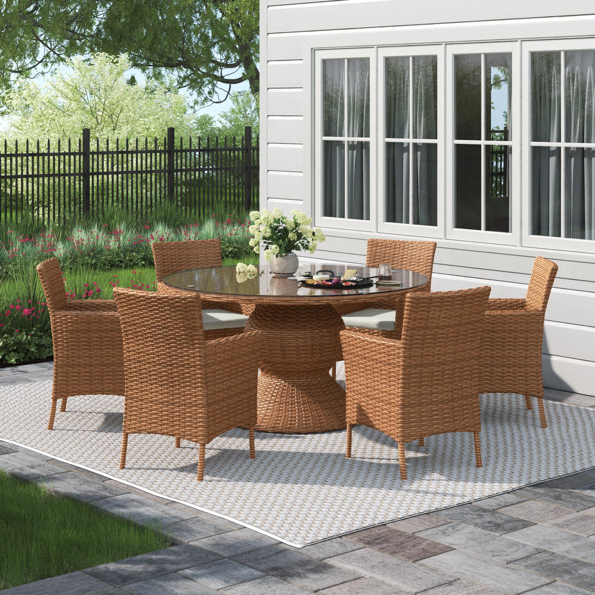 Lark Manor Ambroselli Round 6 - Person 60" Long Resin Dining Set with ...