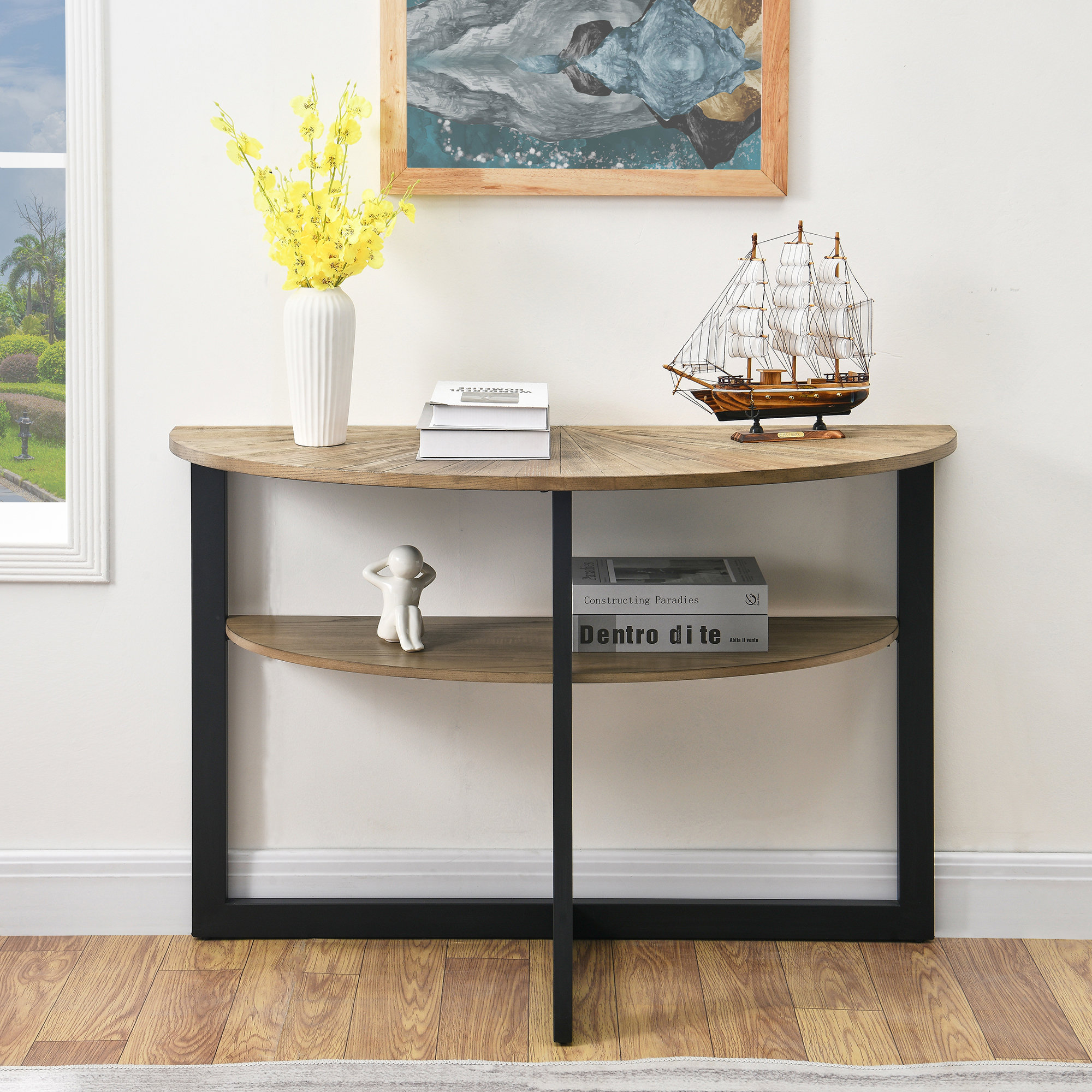 Foundry Select Aristica Half Moon Console Table With Storage, 2-Tier ...