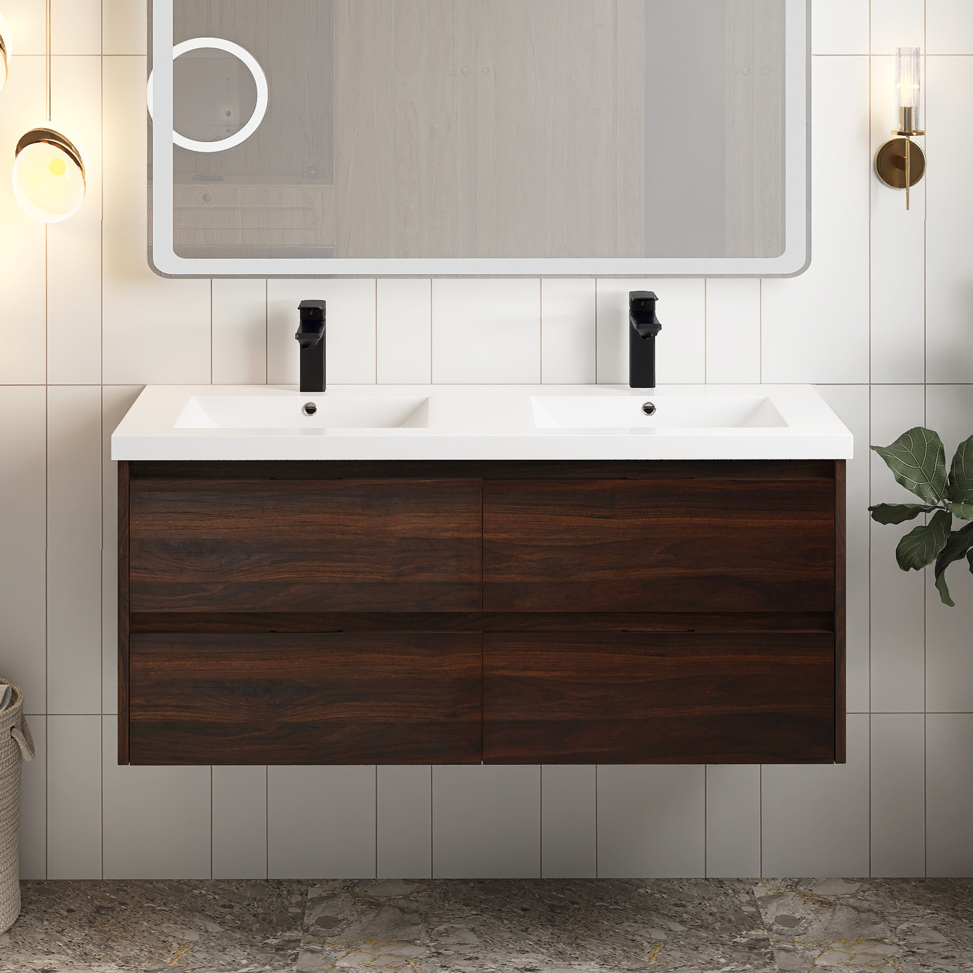 Latitude Run® Selbin 48“ Double Sink Wall Mounted Bathroom Vanity with ...