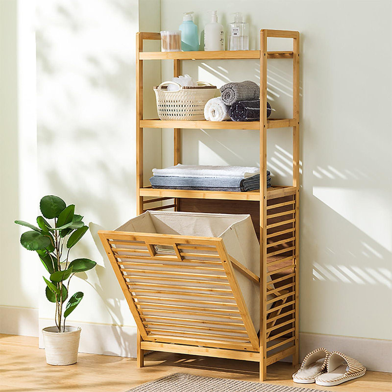 Rebrilliant Katelynn Solid Wood 20" W Bamboo Freestanding 4 Tire Linen ...
