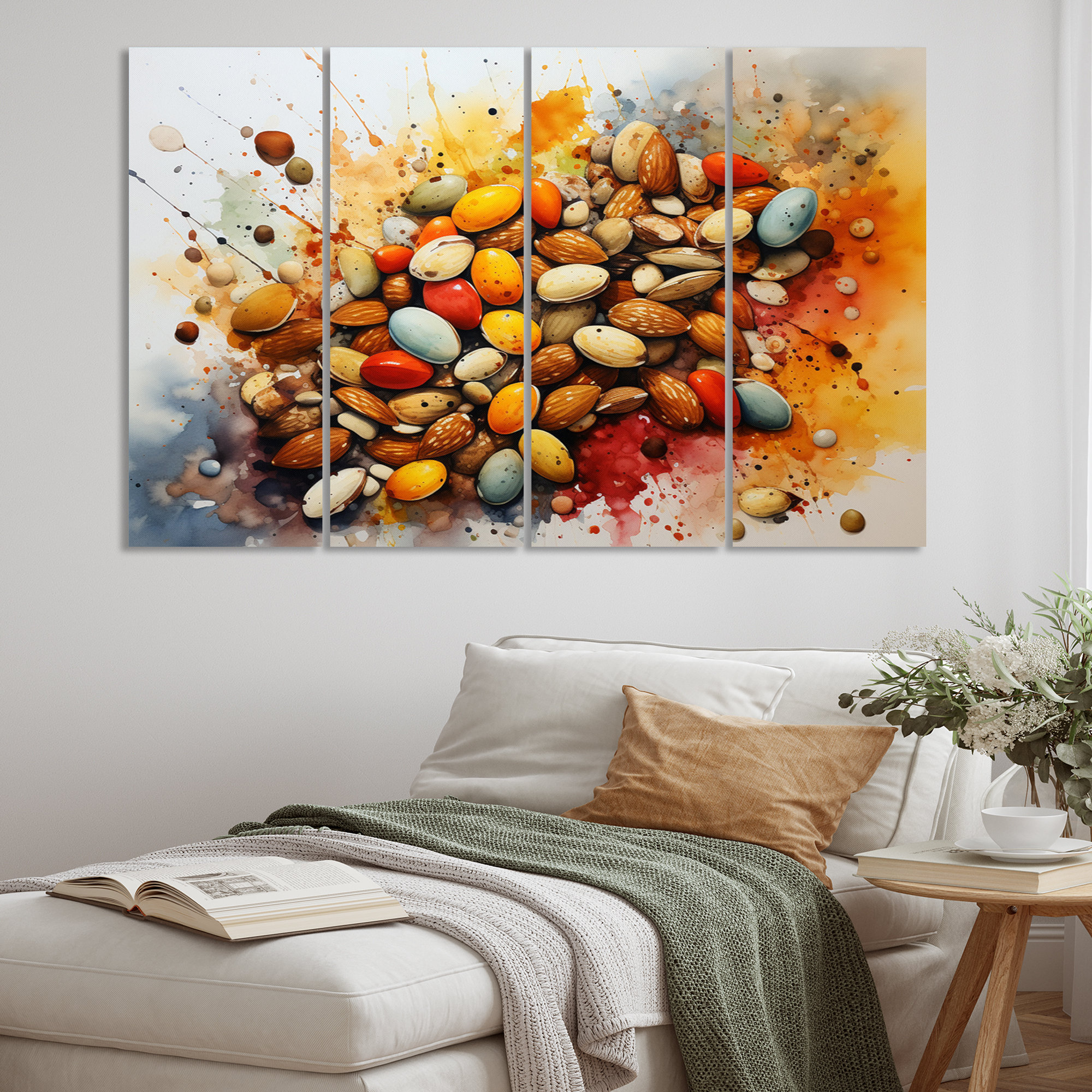 Ebern Designs Red Nuts Explosion On Canvas 4 Pieces Print | Wayfair