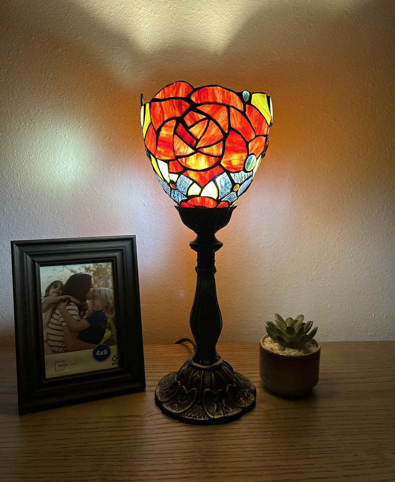 Astoria Grand Flandria Tiffany Mini Torch Table Lamp Stained Glass Rose ...