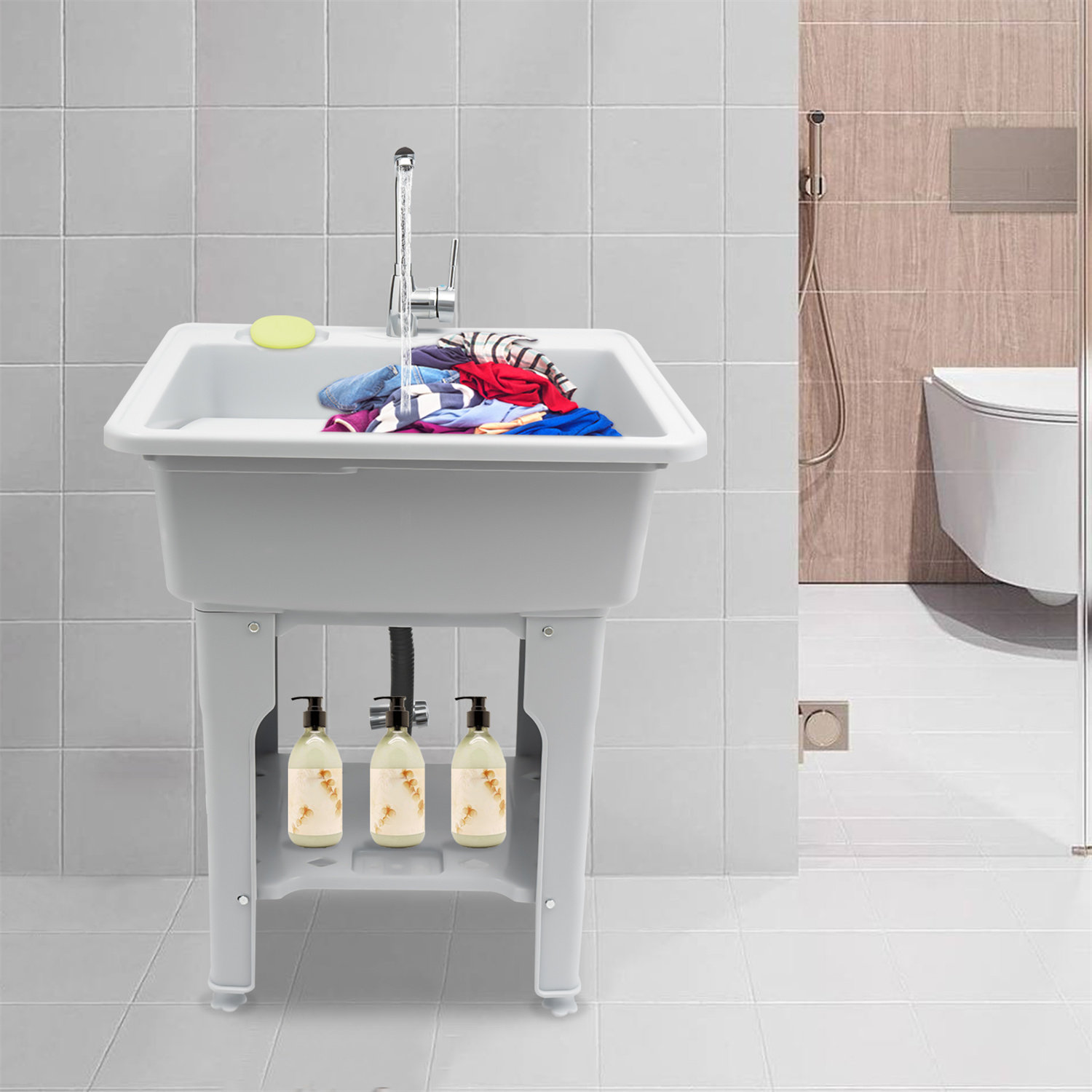 YINXIER Évier à lessive autoportant gris L 25,29 po x l 21,65 po avec ...