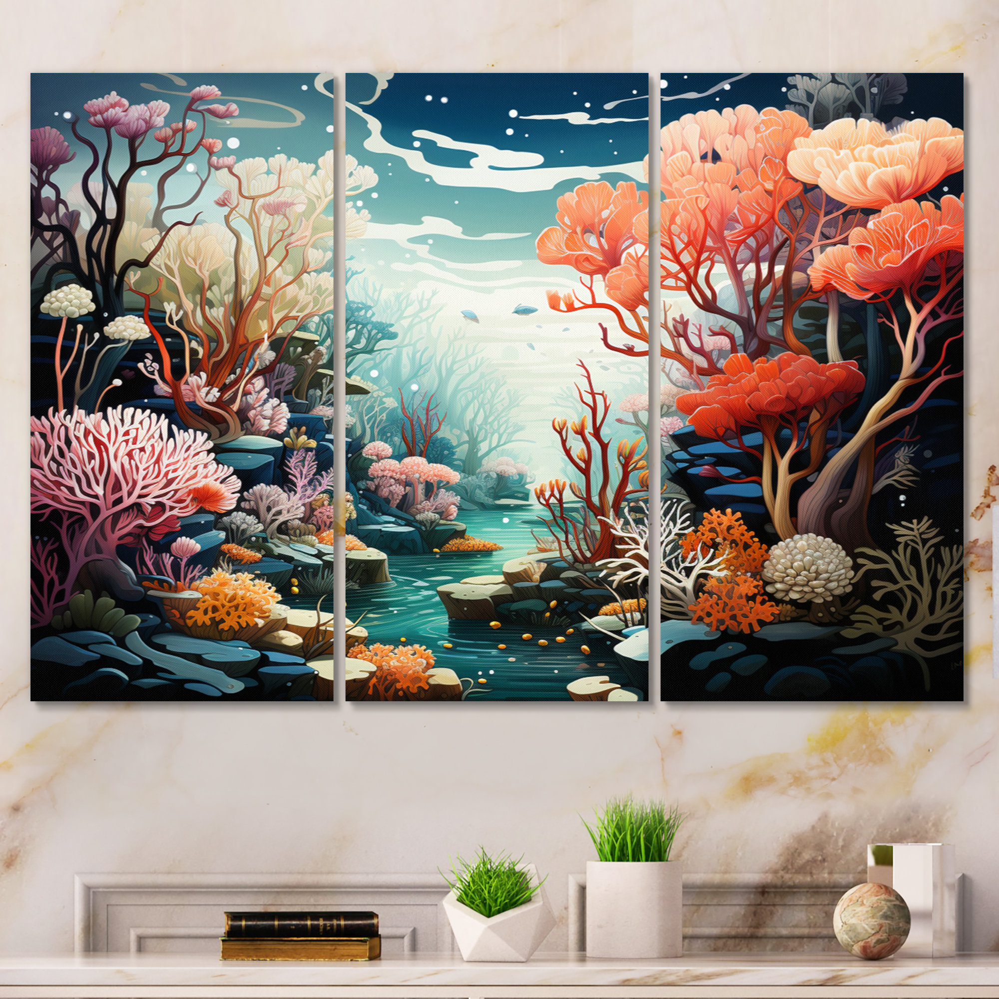 Dovecove Underwater Coral Reef Depths II - Coral Metal Wall Decor Set ...