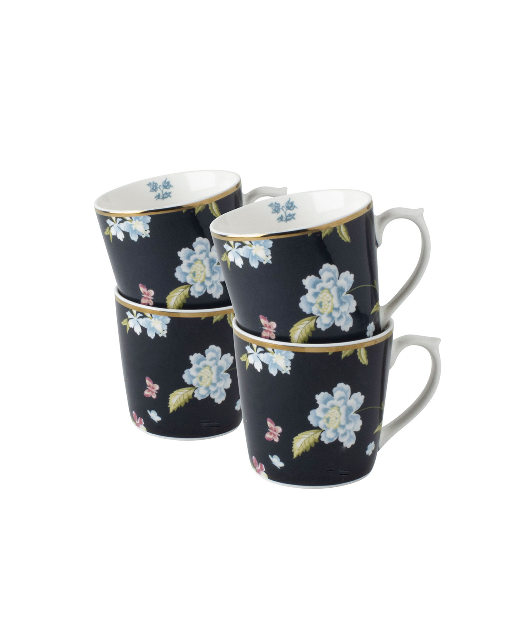 Laura Ashley Heritage Collectables Set/4 Mugs 10.82 Oz Midnight Uni In ...