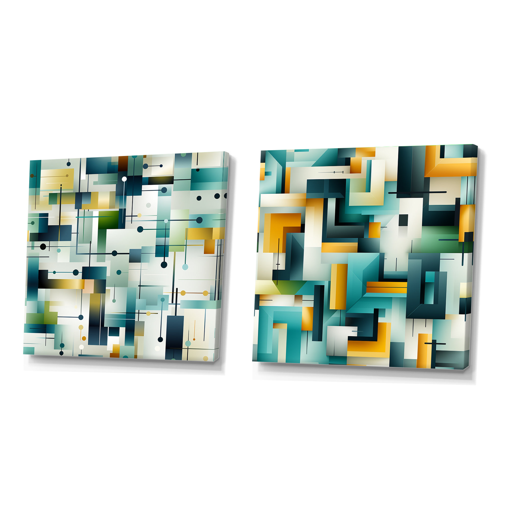 Design Art Green Cubic Oasis Geometric - Abstract Shapes Square Collage ...