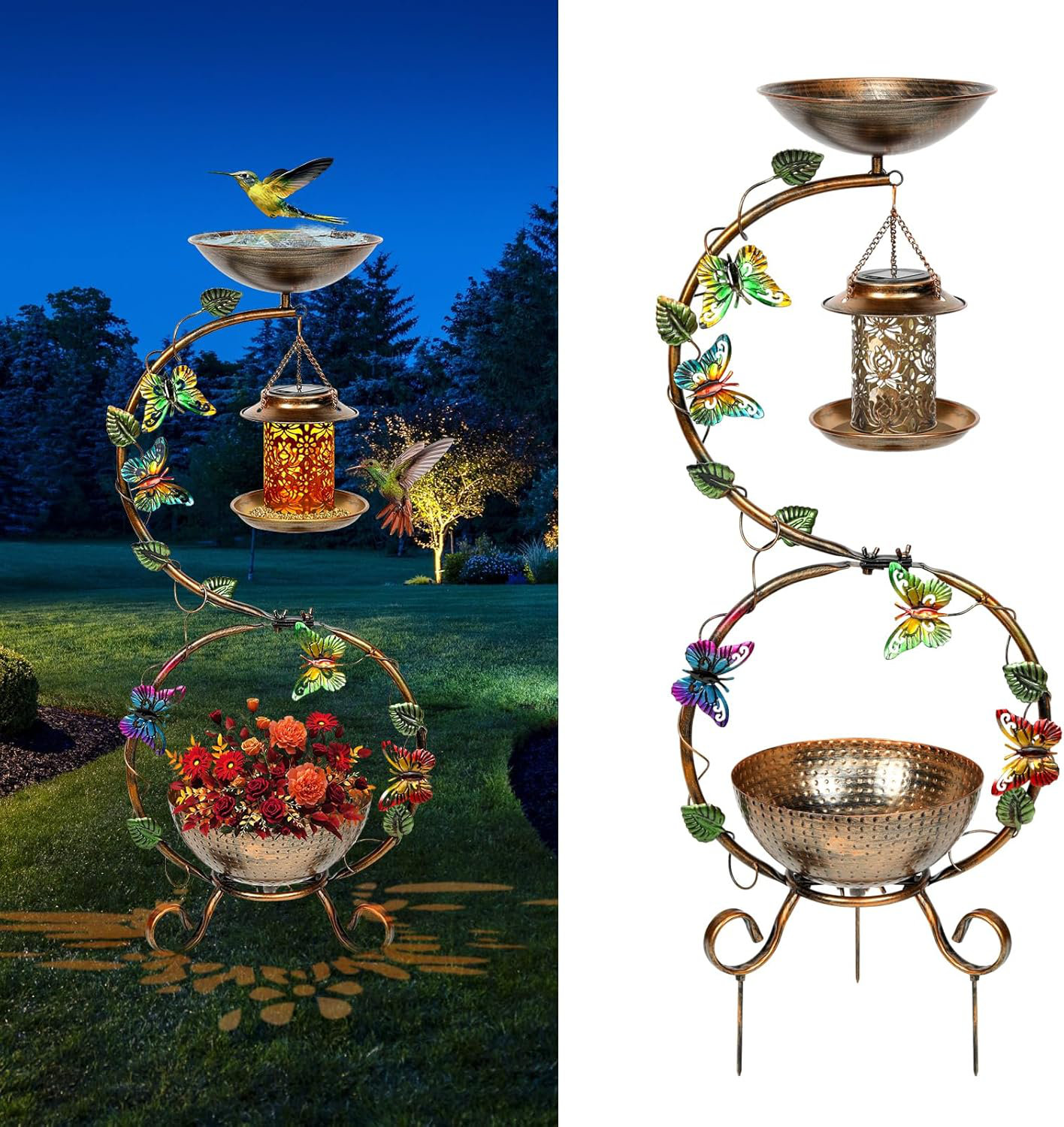 August Grove® 3 In 1 Bird Bath For Outside And Solar Bird Feeders Combo ...