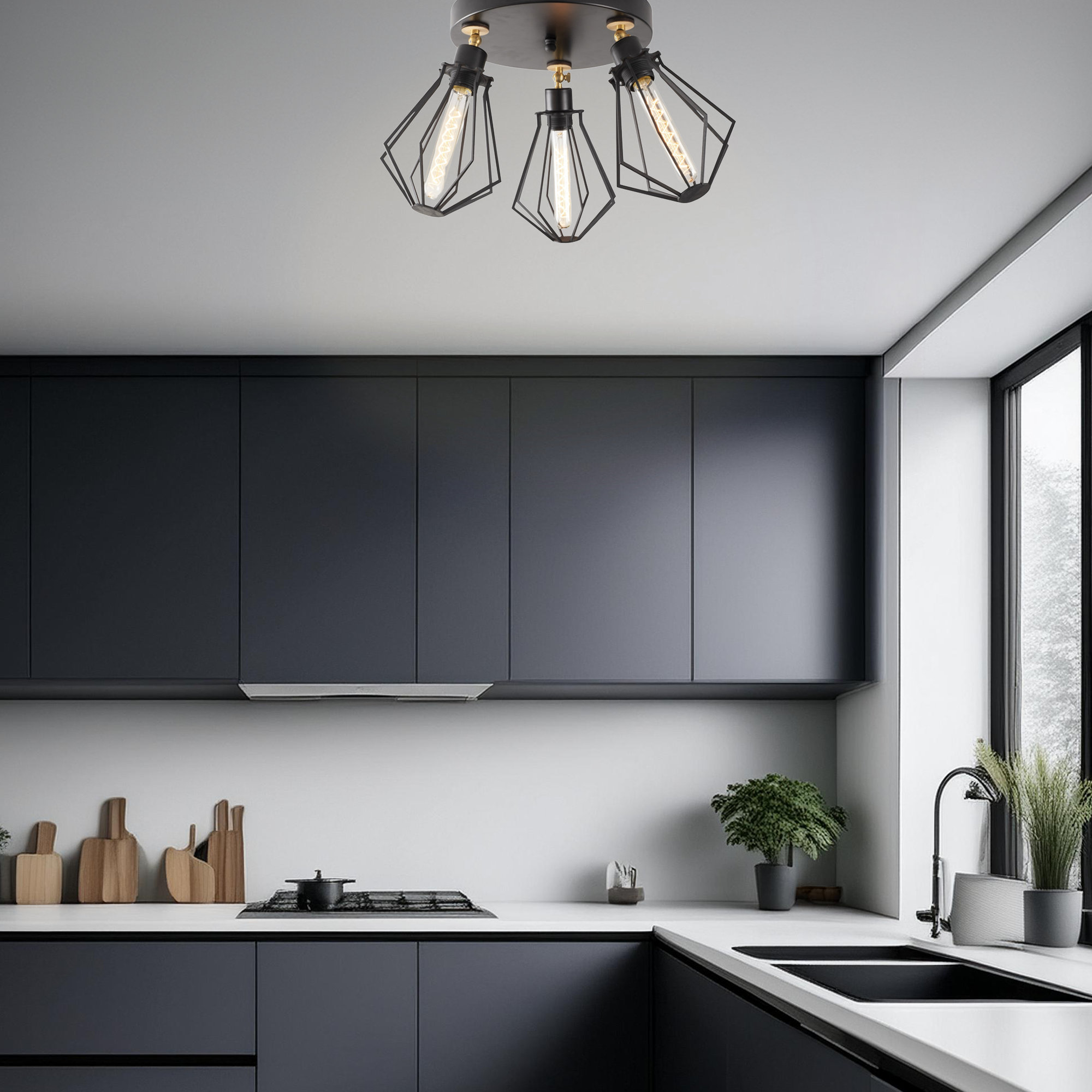 17 Stories 3 Lights Cage Spotlight Cage Flush Mount - Wayfair Canada