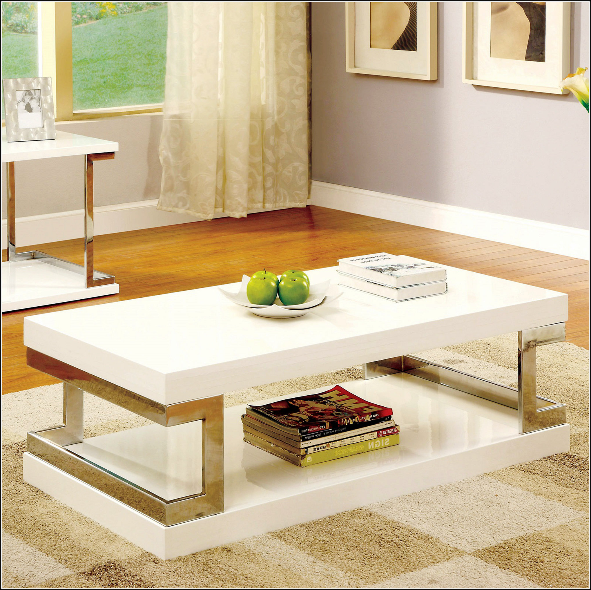 Everly Quinn Contemporary Style White 1pc Coffee Table Bottom Shelf ...