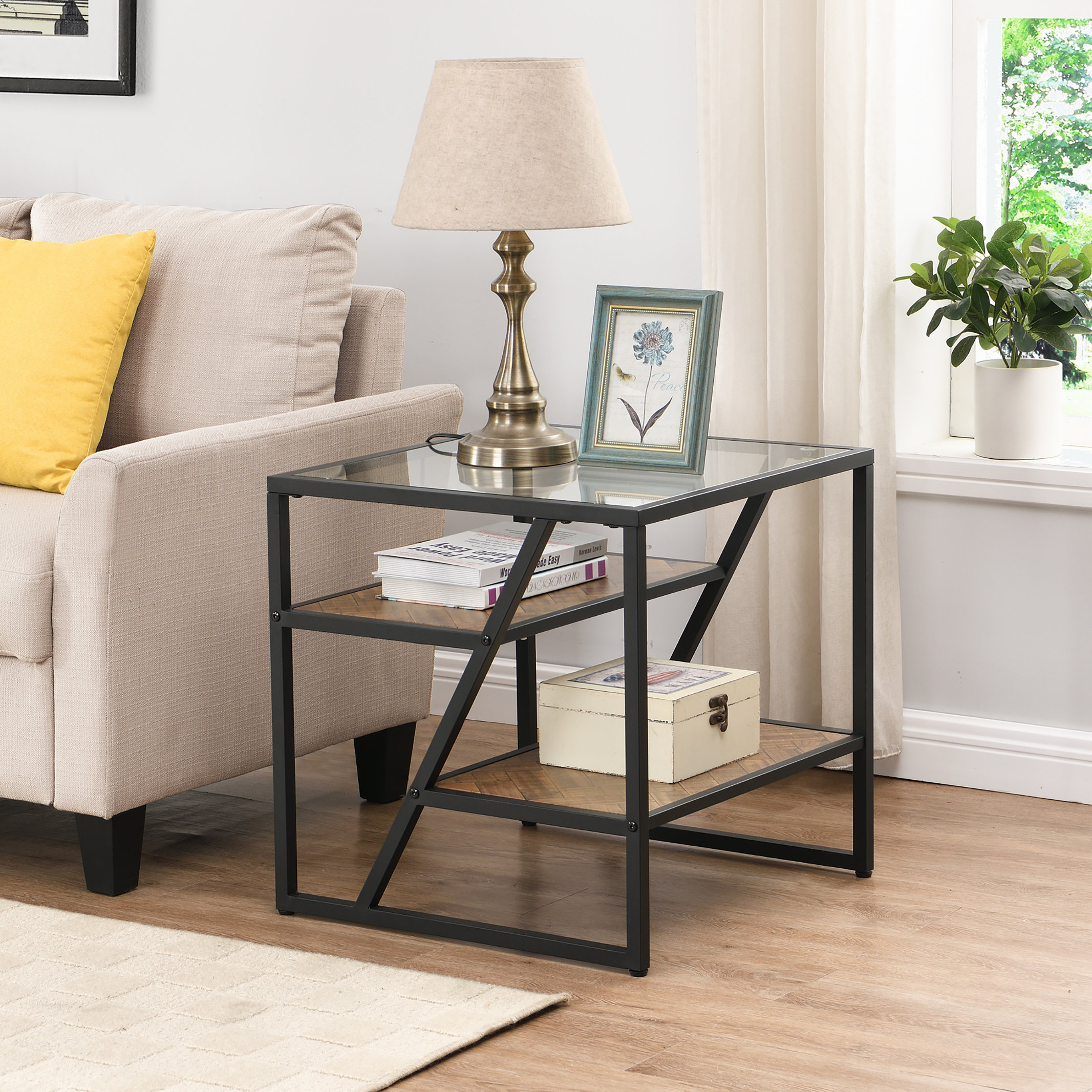Mercer41 Golden Side Table With Metal Frame And Storage Shelf - Wayfair ...