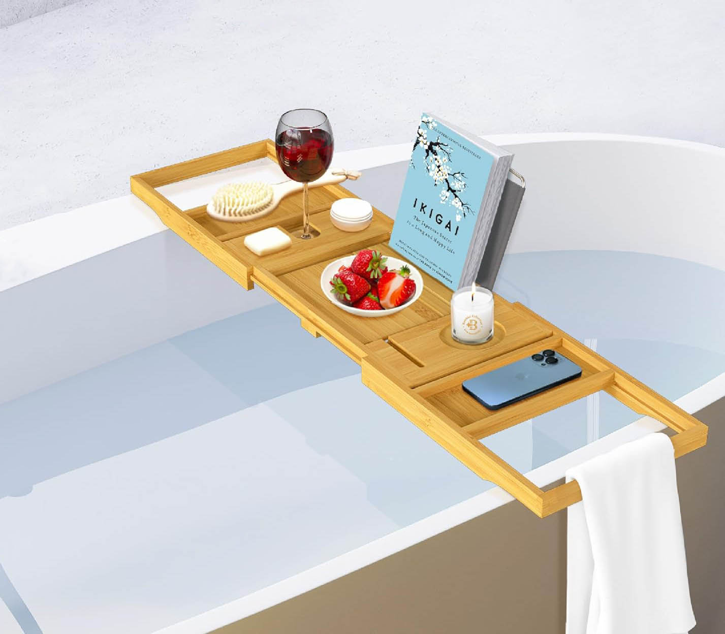 Corrigan Studio® Bathtub Tray Caddy Bamboo Expandable Bath Tub Tray ...