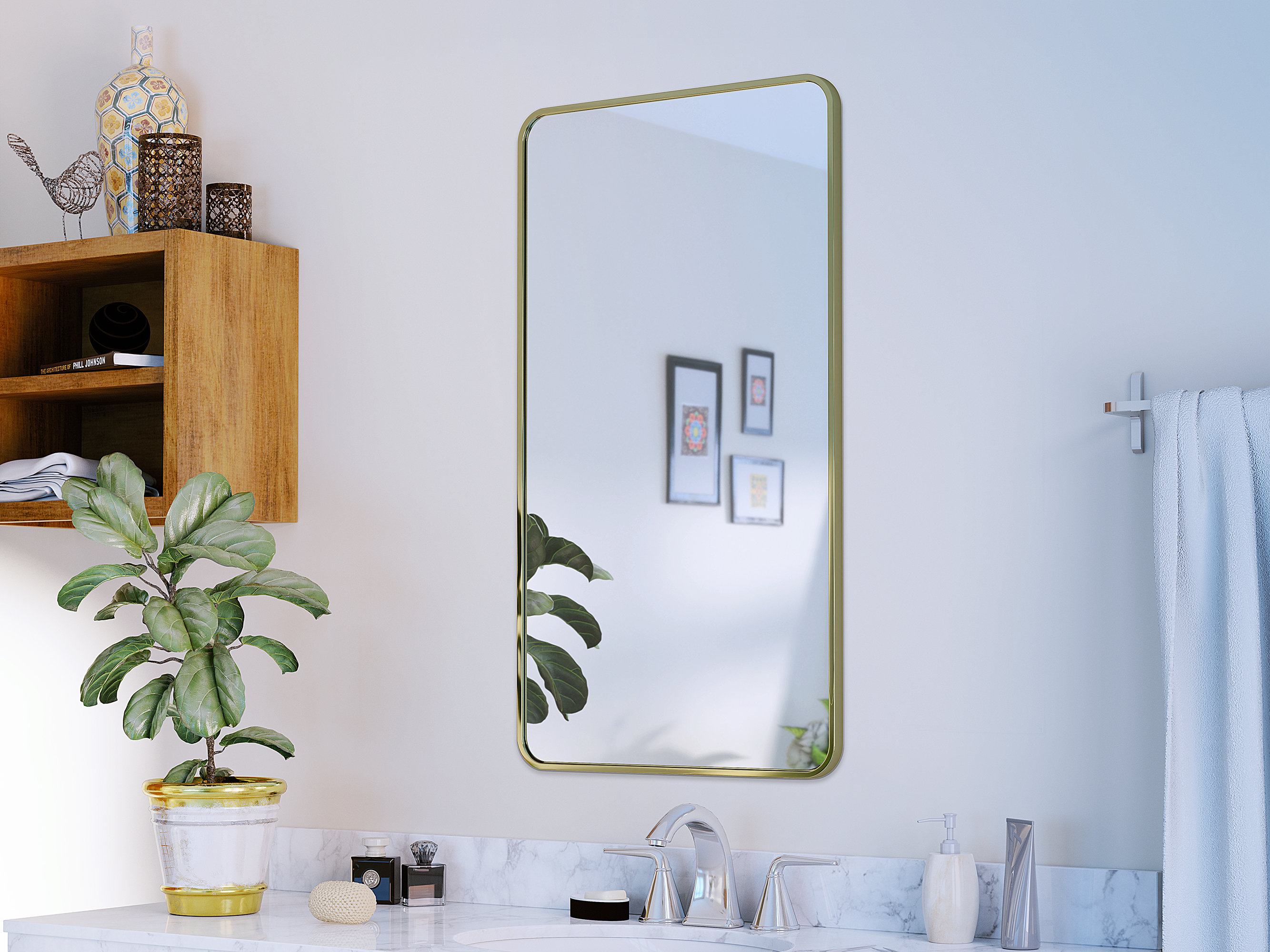 Glass Warehouse Trinity 22 in. x 48 in. Square Radius Mirror & Reviews ...