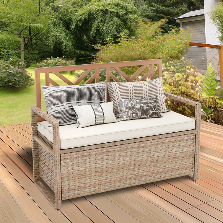Beachcrest Home Anatolio Wicker Outdoor Storage Bench & Reviews ...