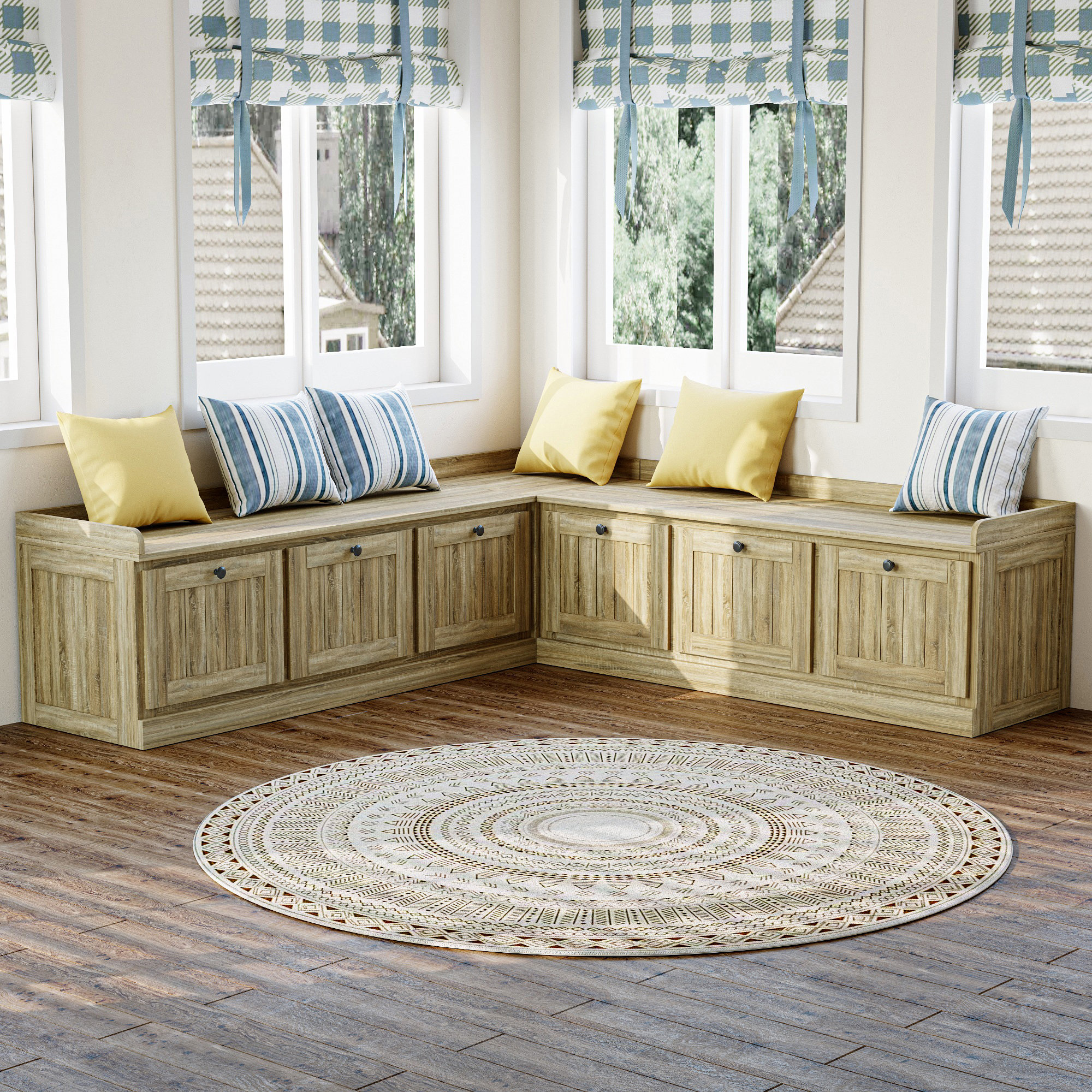 Rebrilliant L-shaped corner shoe bench with two storage spaces ...