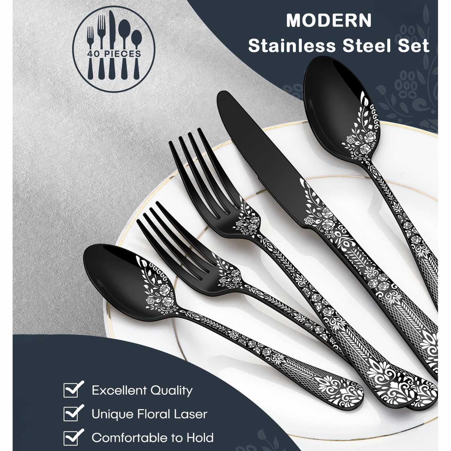 Red Barrel Studio Silverware Set 40 Pieces for 8,Stainless Steel ...