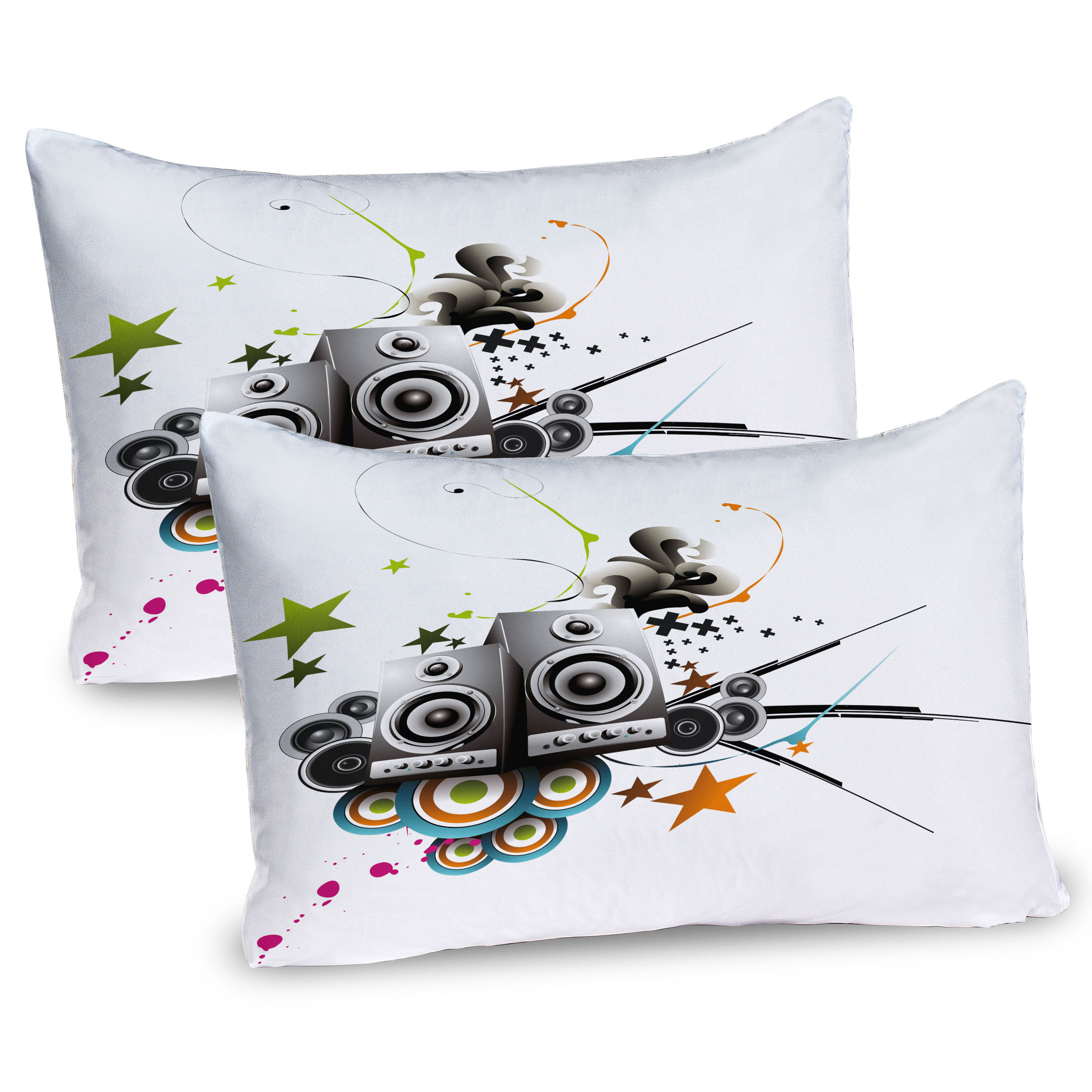 Ambesonne Modern Pillow Sham 2 Pack Music Set Headphones Black Green ...