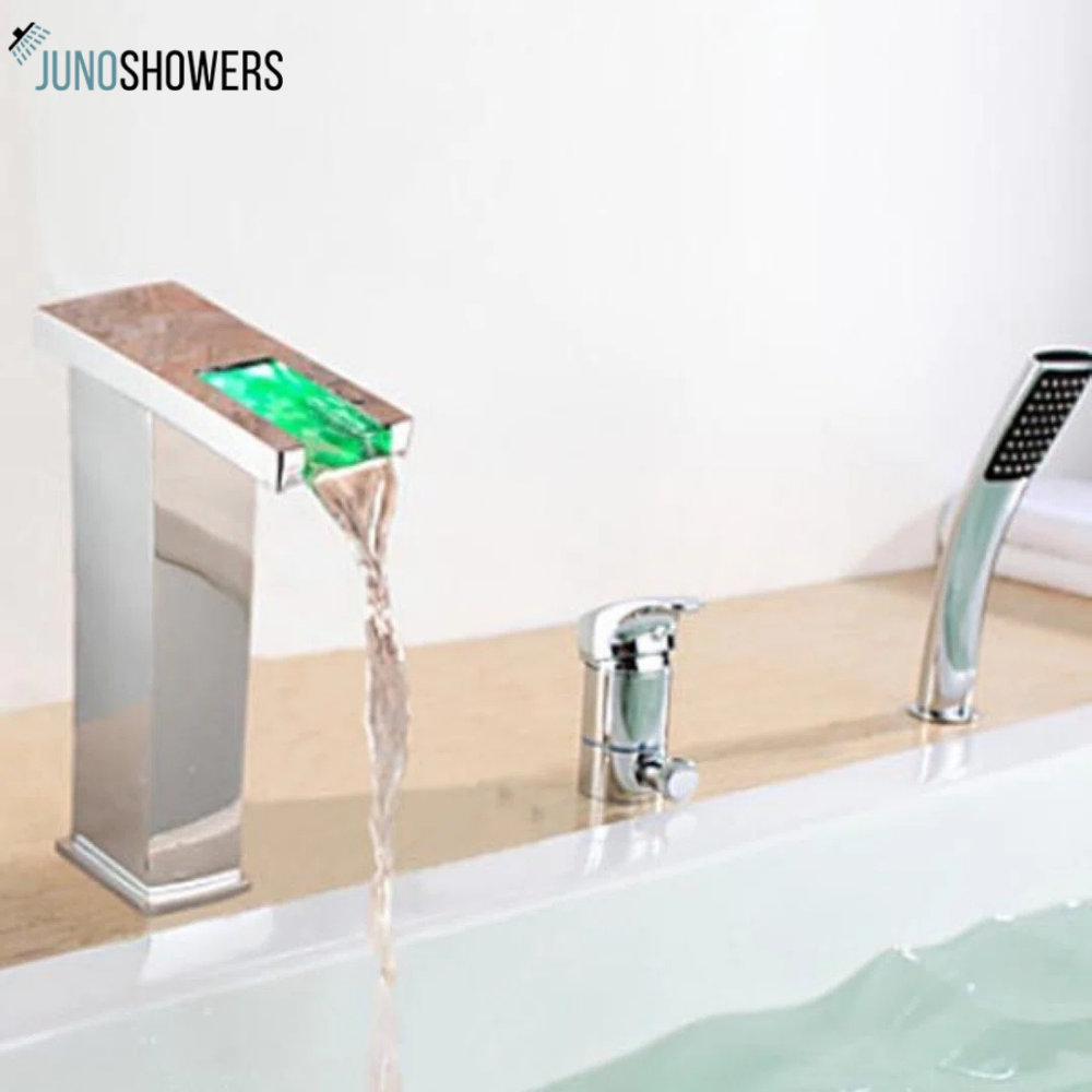 Juno Showers Juno Chrome Finish LED Waterfall Bathtub Faucet with ...