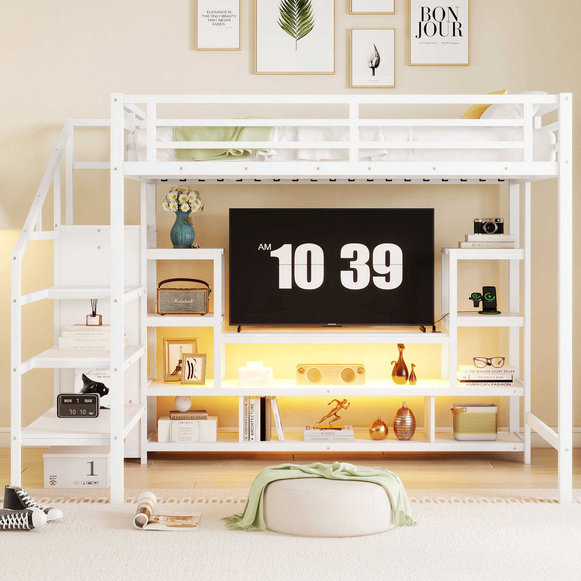 Brayden Studio® Metal Loft Bed Frame, Bedroom Bed Frame With Storage ...