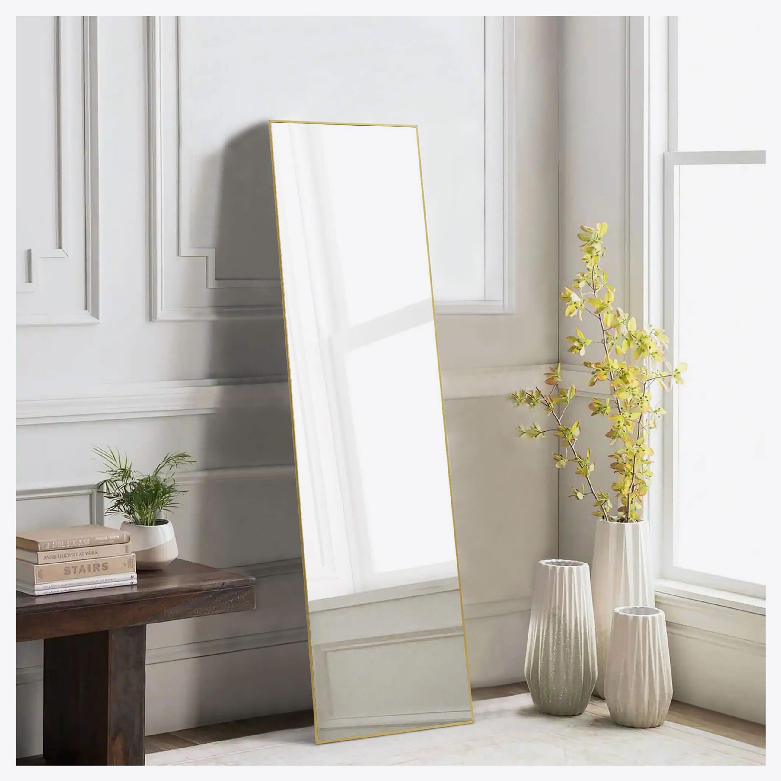Ebern Designs Floor Standing Mirror, Wall Mirror with Stand Aluminum ...