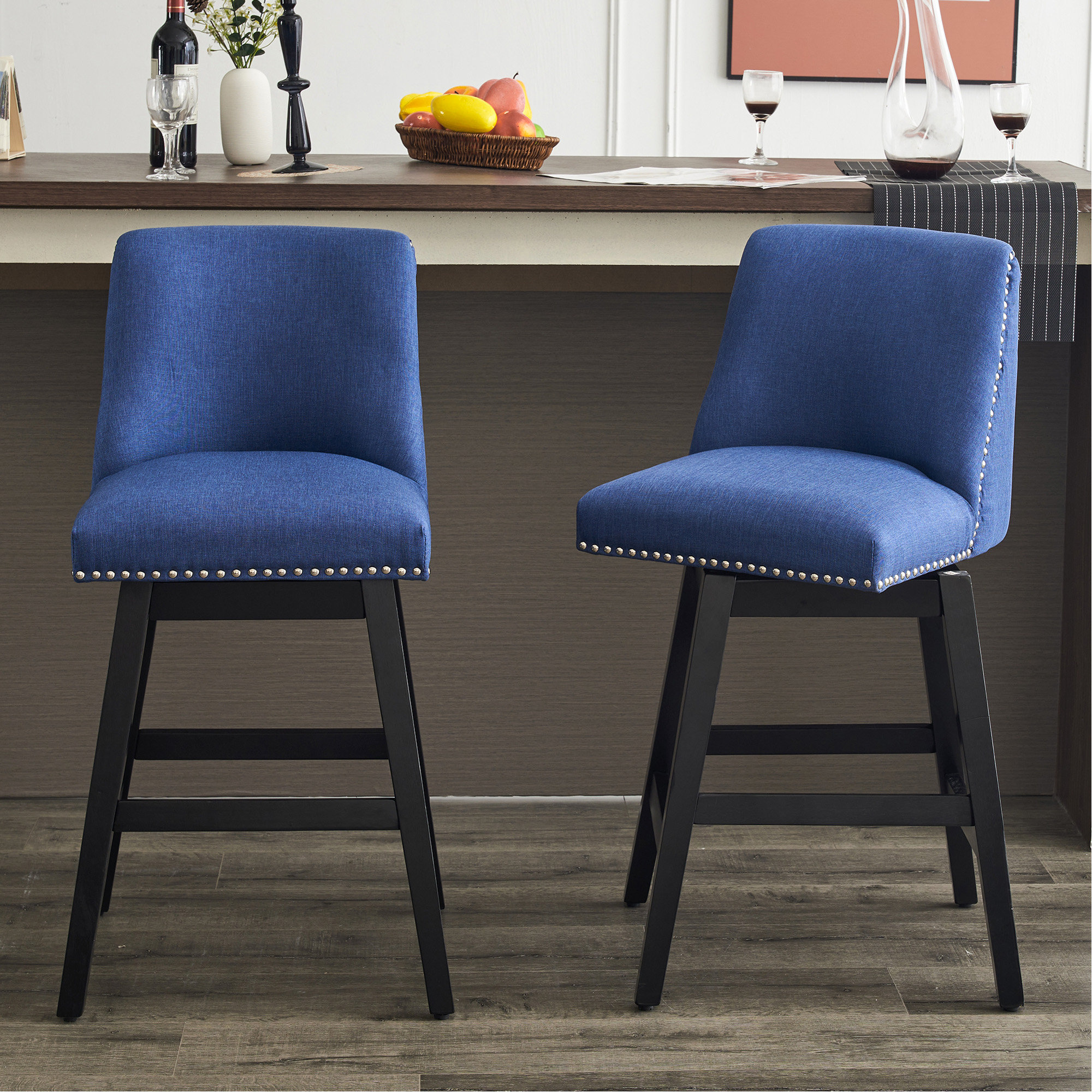 Lark Manor™ Sophisticated Linen Fabric High Back Stools With Sturdy ...