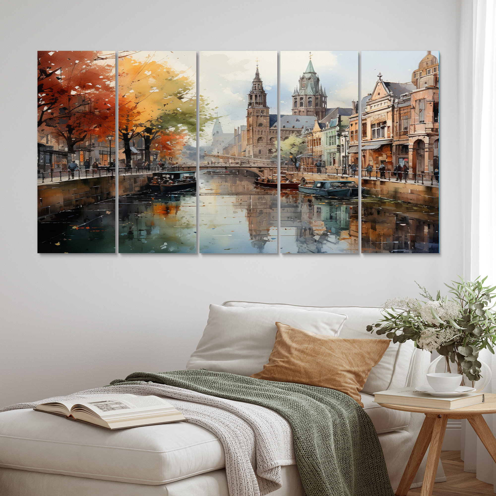 Design Art Beige Canal Urban Reflections Cityscape - Canals Wall Decor ...