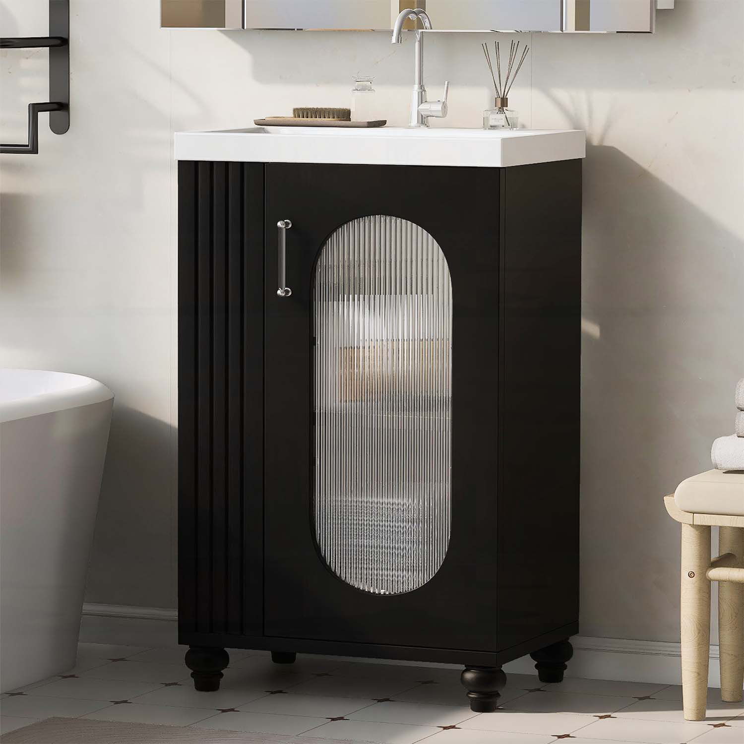 Hokku Designs 20 Inch Bathroom Vanity with Sink,Adjustable Shelf,and Two-tier Storage | Wayfair