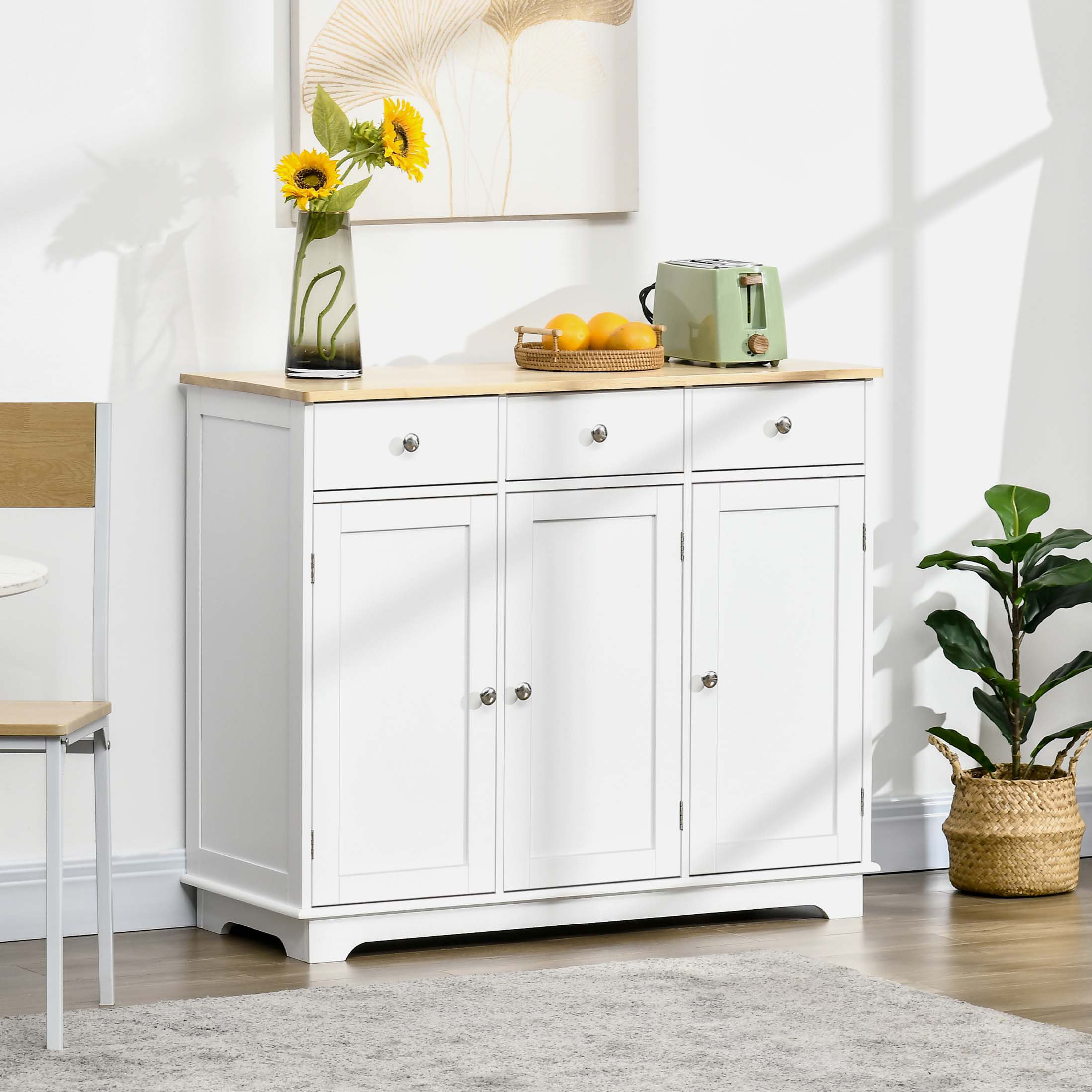 Ebern Designs HOMCOM Sideboard with Solid Wood Countertop, Modern ...