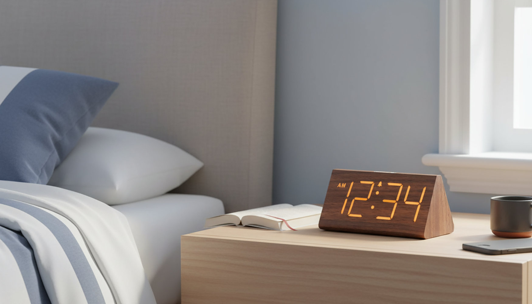 Latitude Run® Brown Wooden Desktop Alarm Clock With Large Digital ...