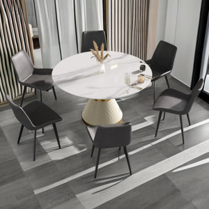 Everly Quinn Modern Round White Pedestal Dining Table | Wayfair